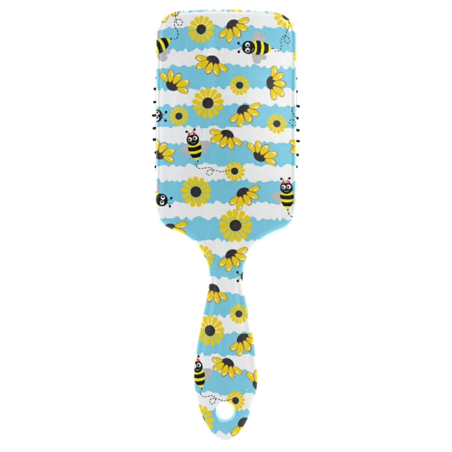 Seamless Pattern with Bee, Yellow Sunflowers on Blue White Stripes Air Cushion Comb Hairbrush ...
