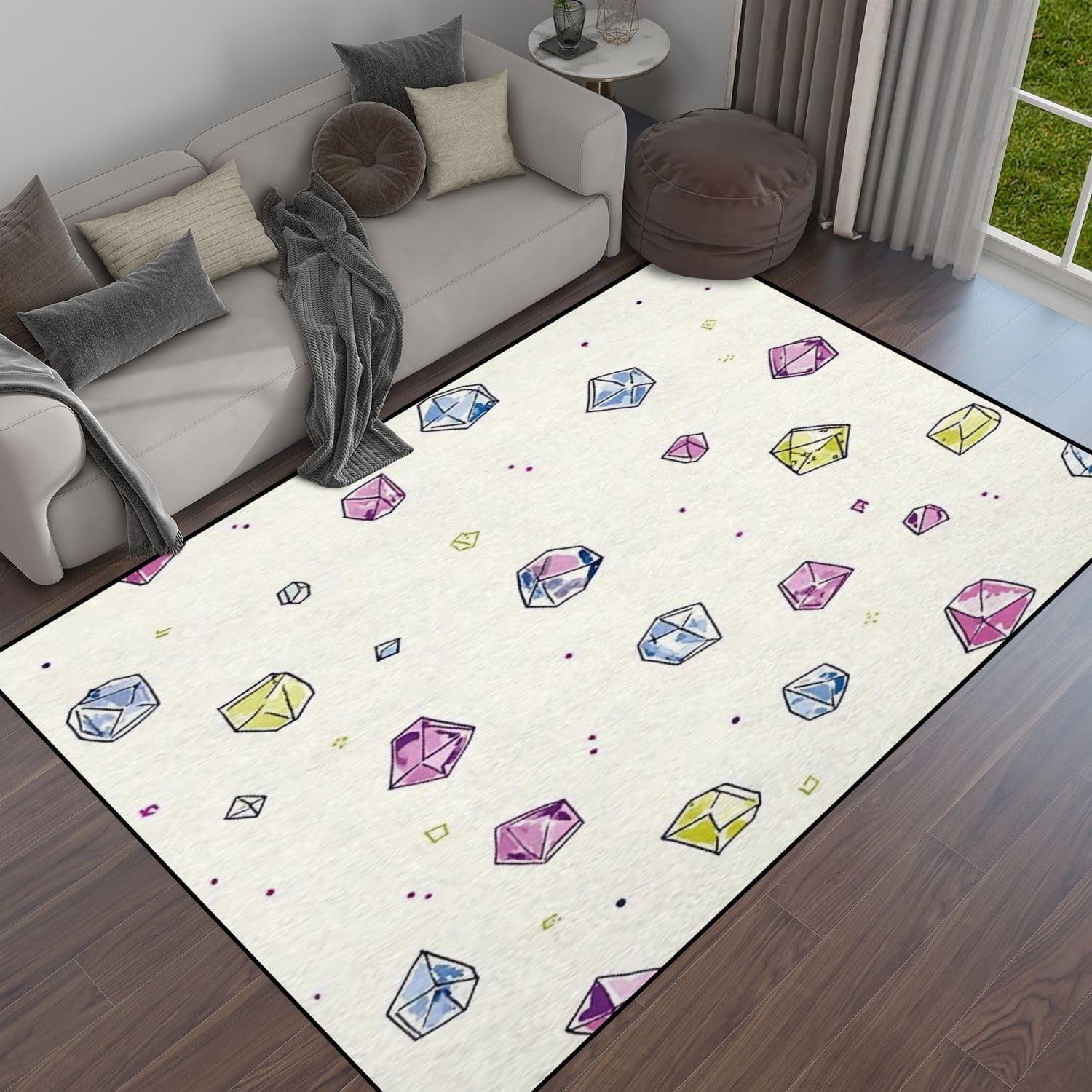 Seamless Pattern Colorful Crystals Gems White Endless Texture Area Rug ...