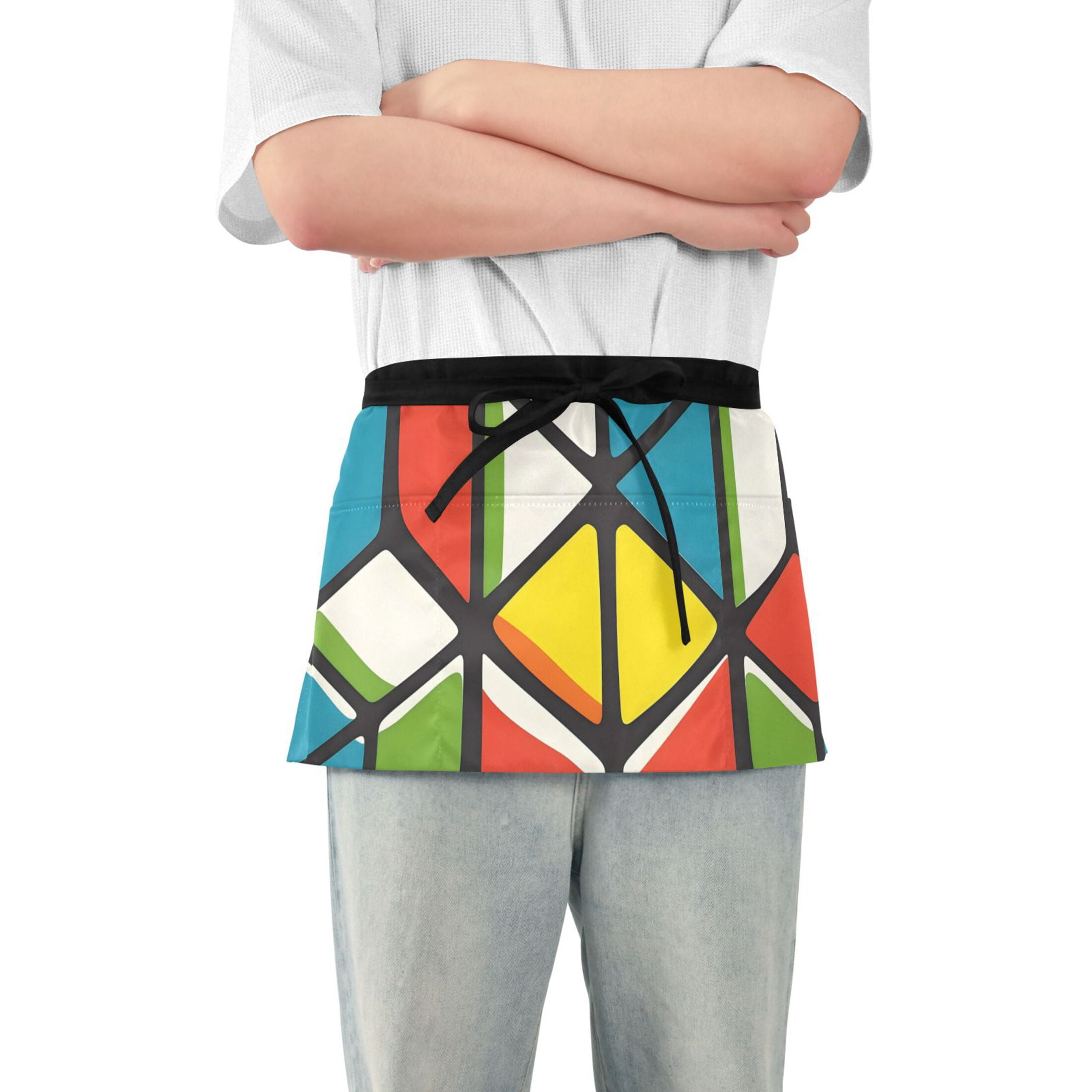 Seamless Pattern Of Cube Flat Short Server Apron with 3 Pockets for ...
