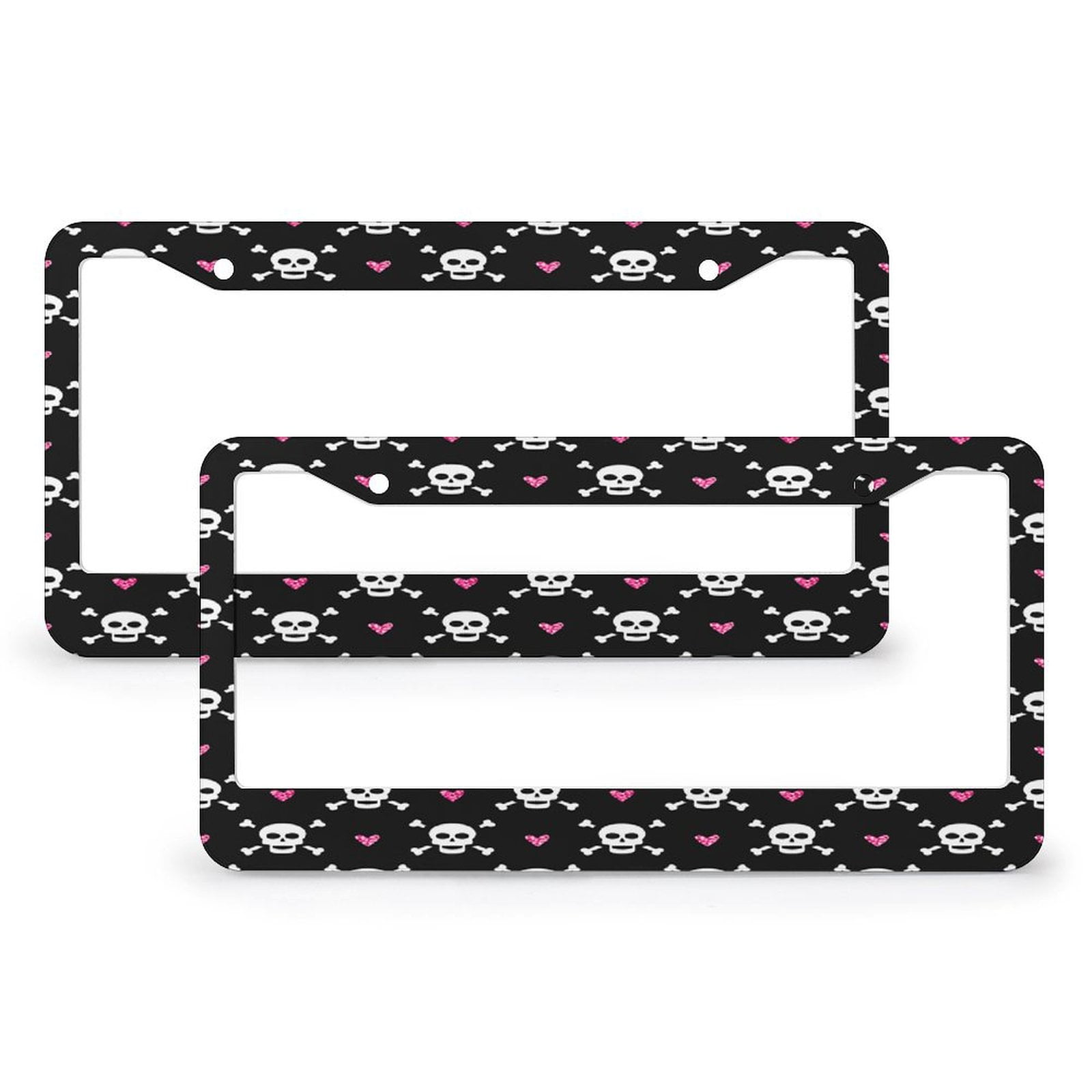 Seamless Pattern With Skulls And Glittering Hearts License Plate Frame ...