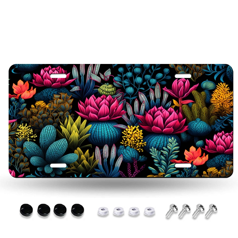 Seamless Pattern of Vibrant Cacti and Succulents License Plate Frame ...