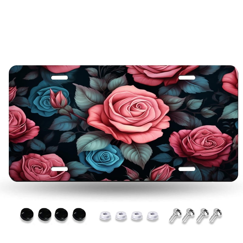Seamless Pattern of Pink and Blue Roses on The Dark Background Front ...