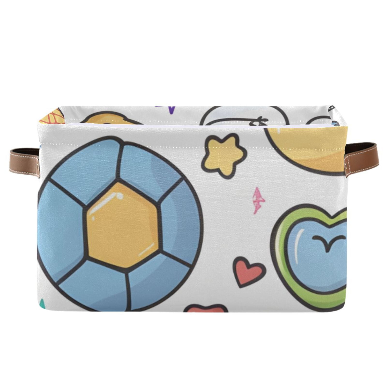 Seamless Pattern with Cute Sport Items Storage Bins Baskets With ...