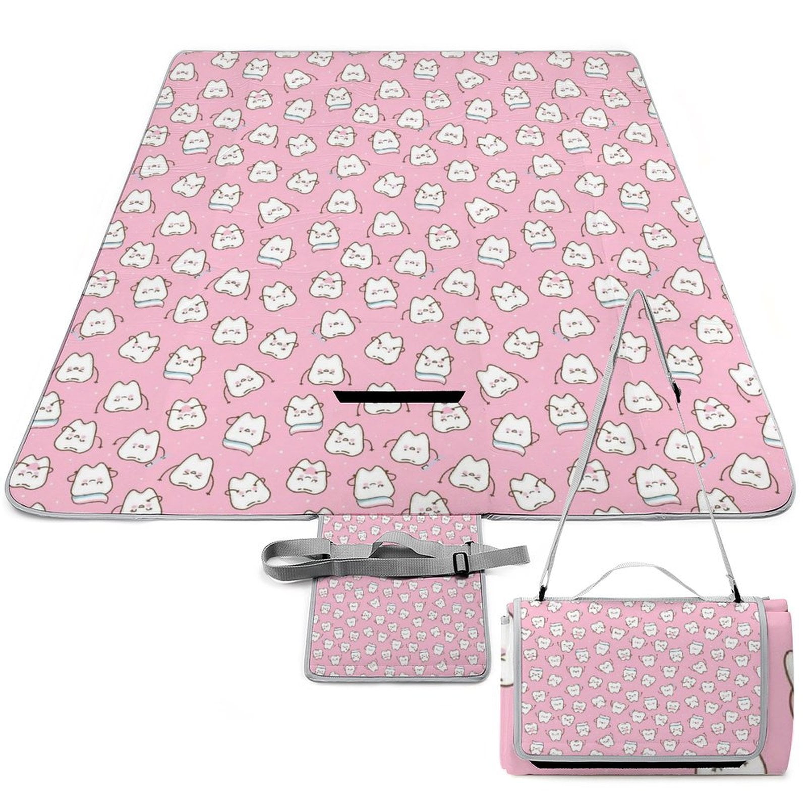 Seamless Pattern with Cute Teeth Square Picnic Mat Waterproof Beach Mat ...