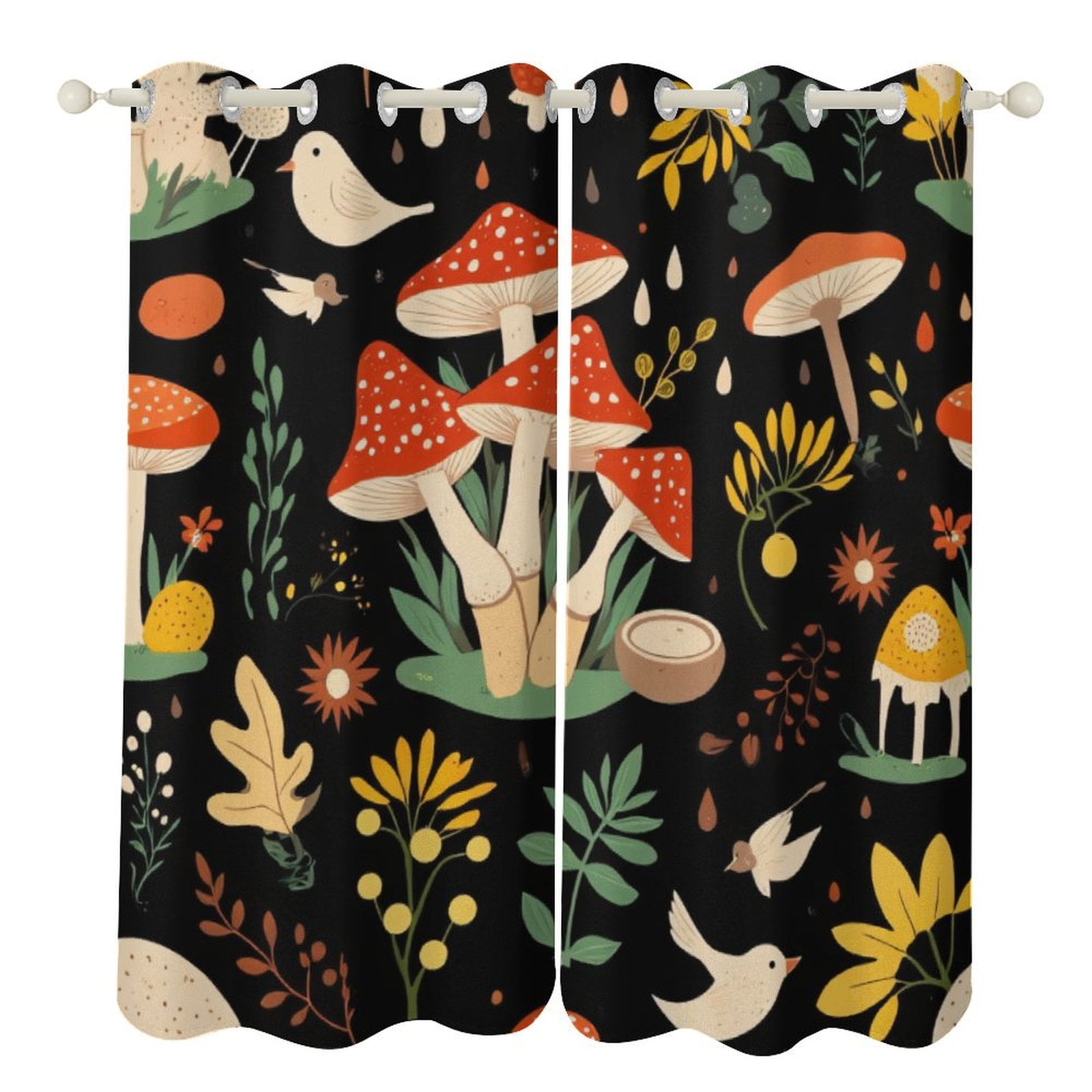 Seamless Pattern with Mushrooms And Birds Luxury Window Curtains Blinds ...