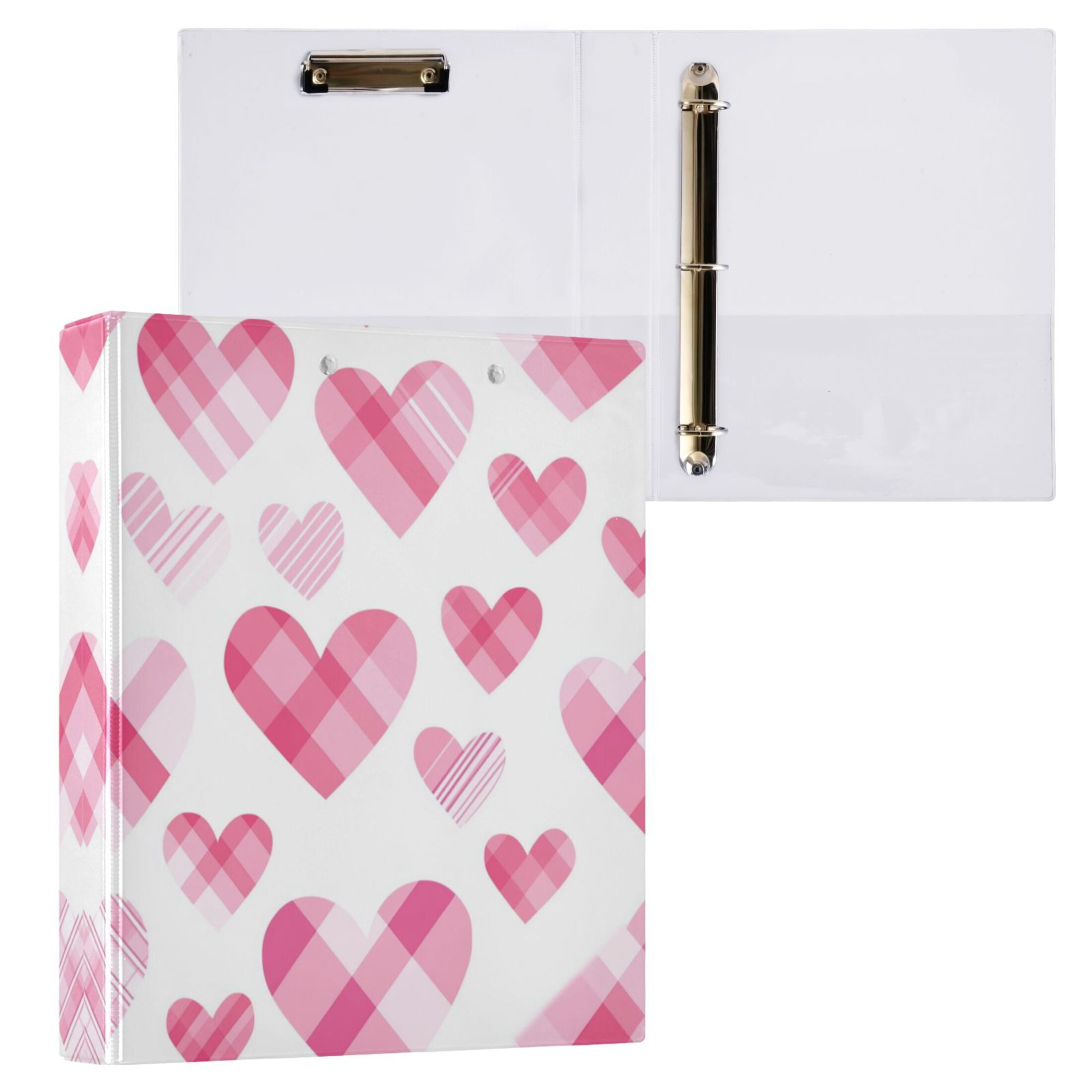 Seamless Pink Heart Pattern 3 Ring Hardcover Binders 1.5in Round Rings ...