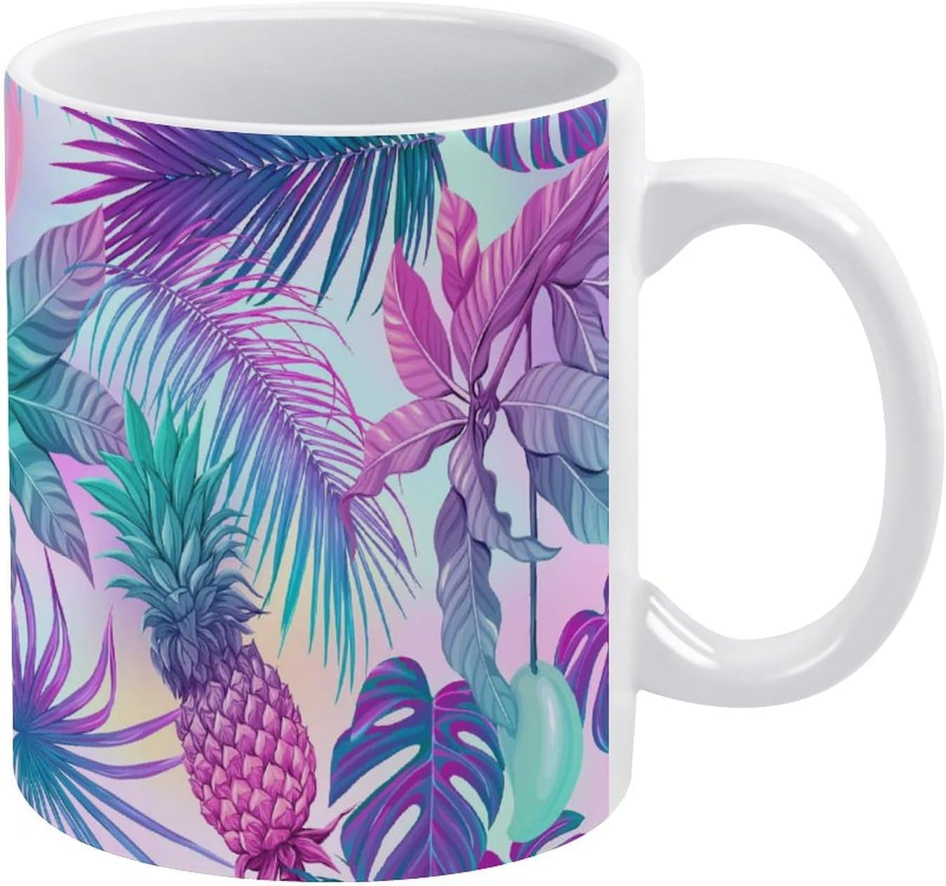 Seamless Purple Blue Tropical Palm Trees Plants, Pineapple, Flowers ...