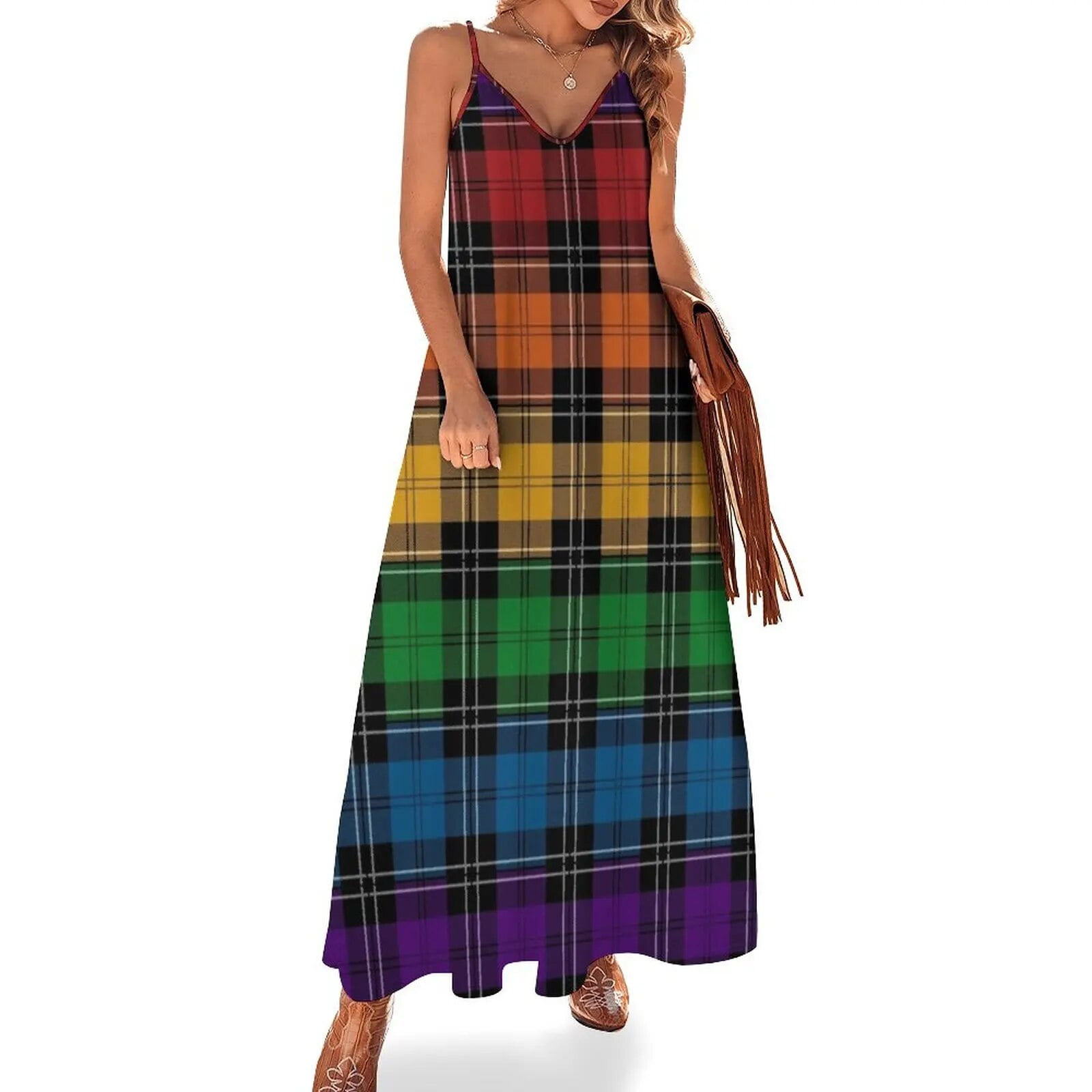 Seamless Reapeating Plaid LGBTQ Pride Flag Pattern Sleeveless Dress ...