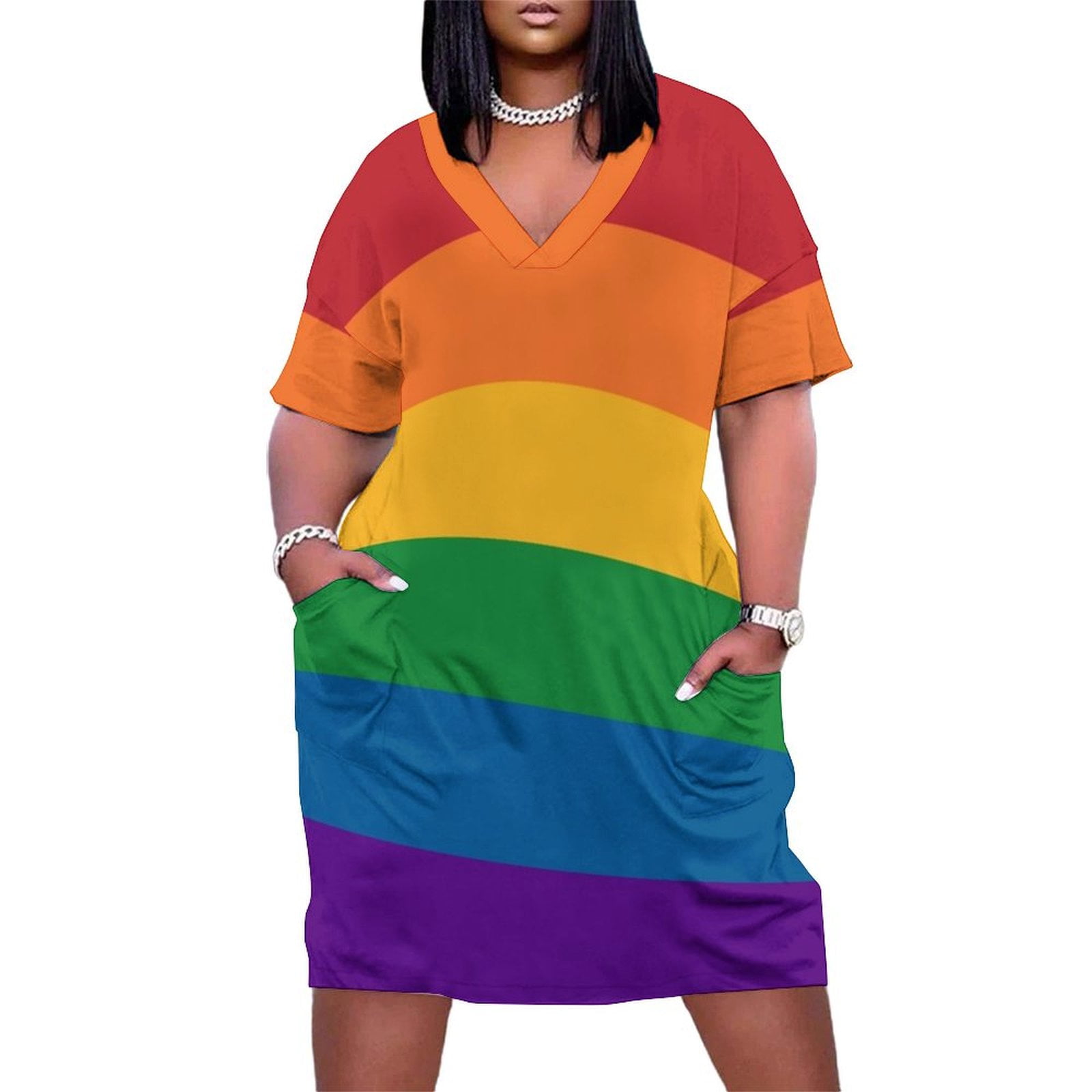 Seamless Repeating LGBTQ Pride Flag Background Loose Pocket Dress Dress ...