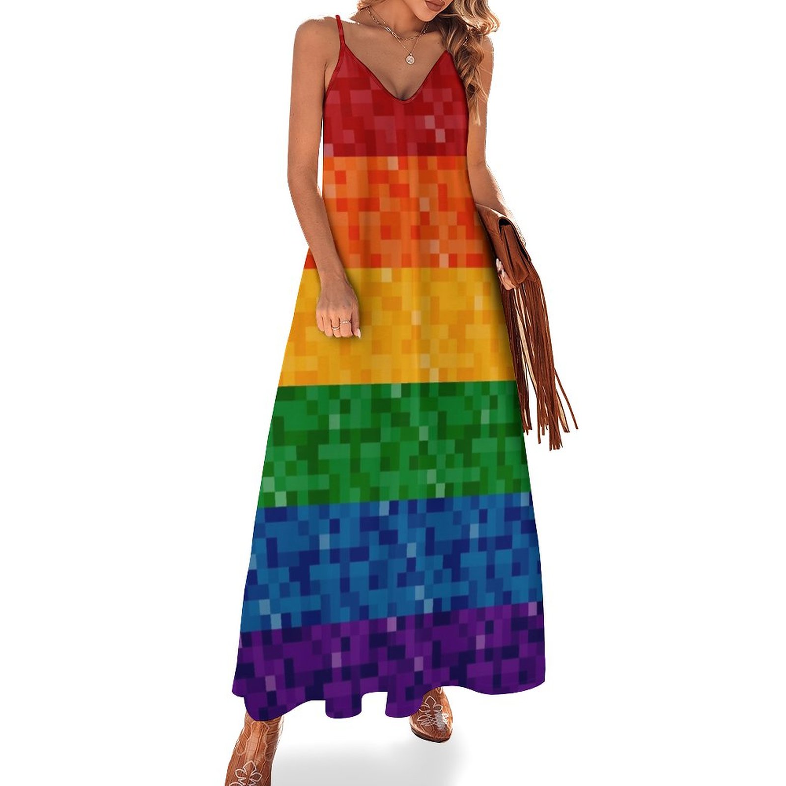Seamless Repeating LGBTQ Pride Pixel Flag Background Sleeveless Dress ...