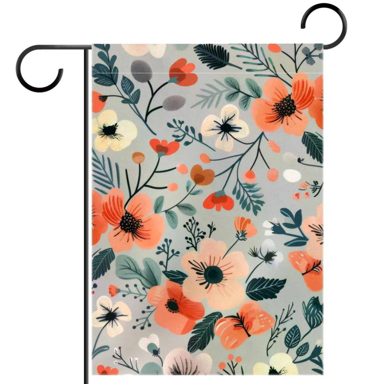 Seamless Retro Floral Pattern Welcome Garden Flags, 12 x 18 Inch Double ...