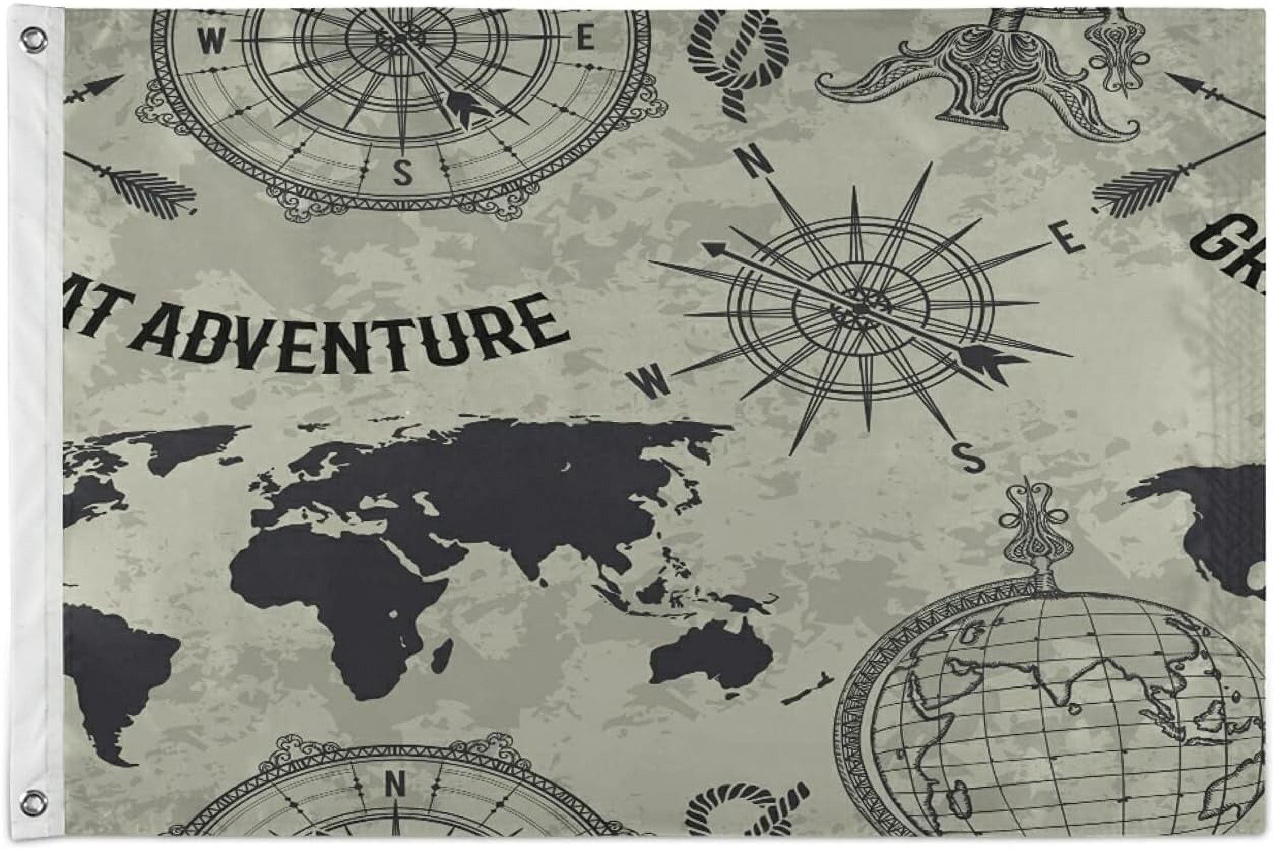 Seamless Retro Globe, Compass, World Map, Wind Rose Big Adventure ...