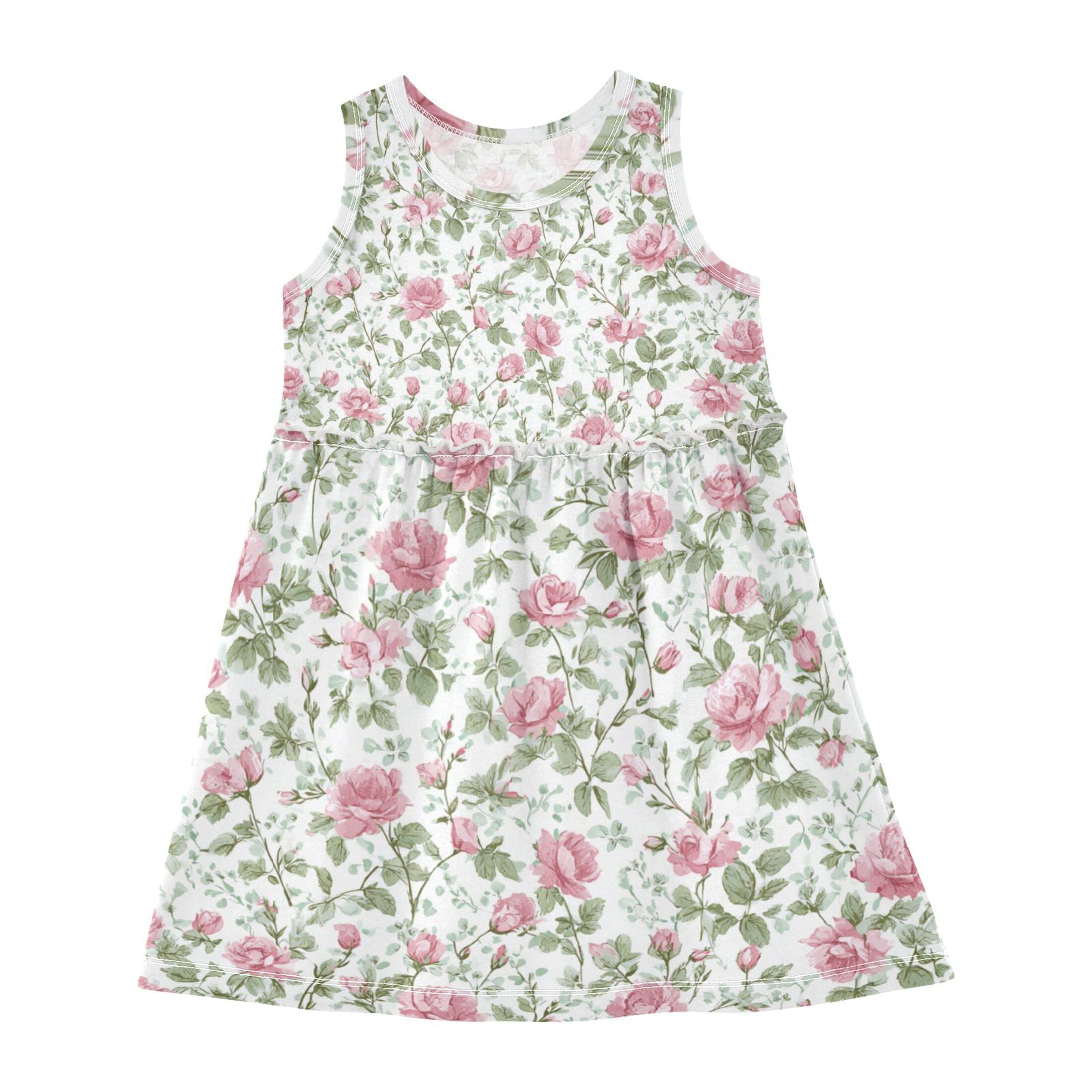 Seamless Roses Floral Pattern Girls' Sleeveless Dress A-Line One-Piece ...