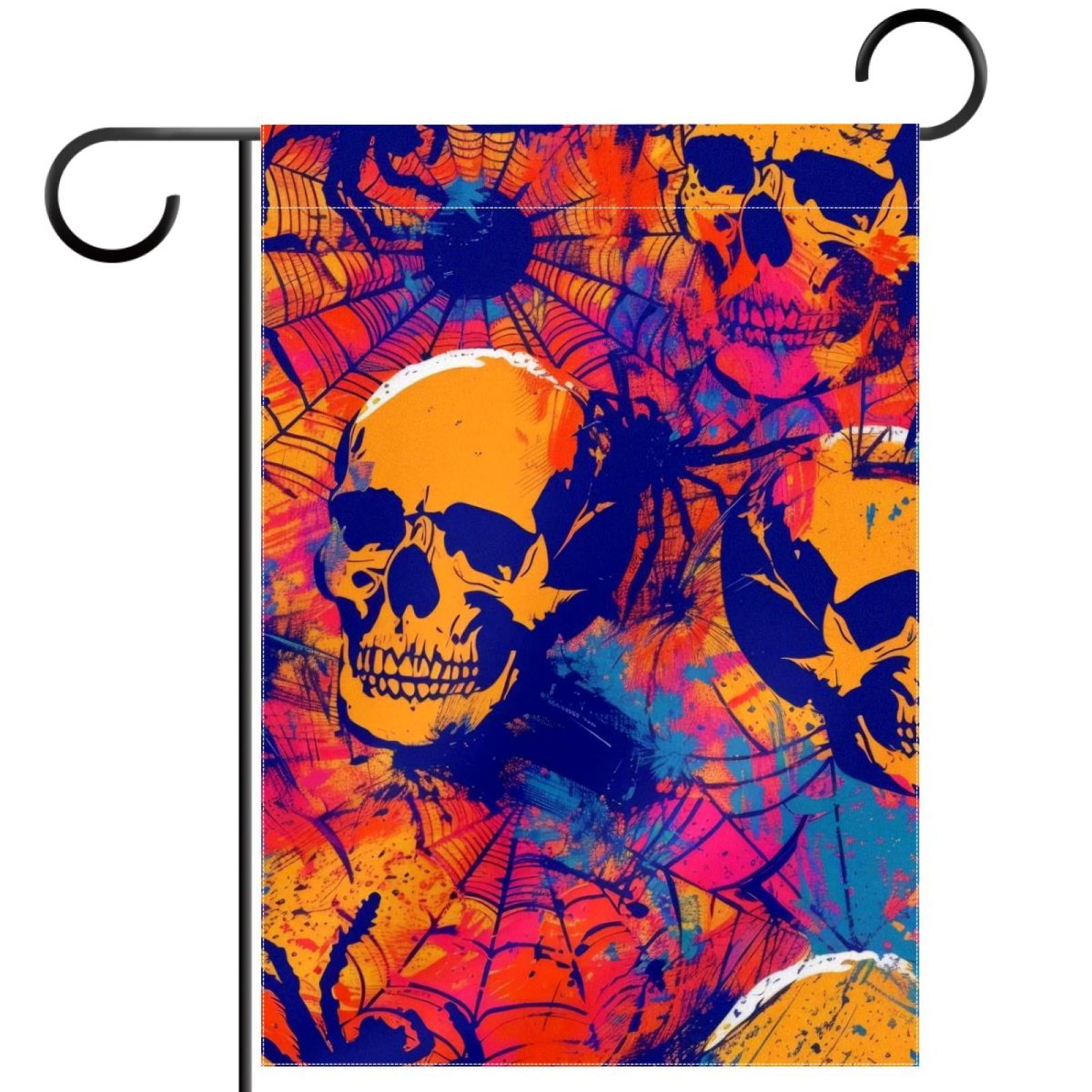 Seamless Skulls Spiders Spiderweb Double Sided Garden Flag Decorative ...