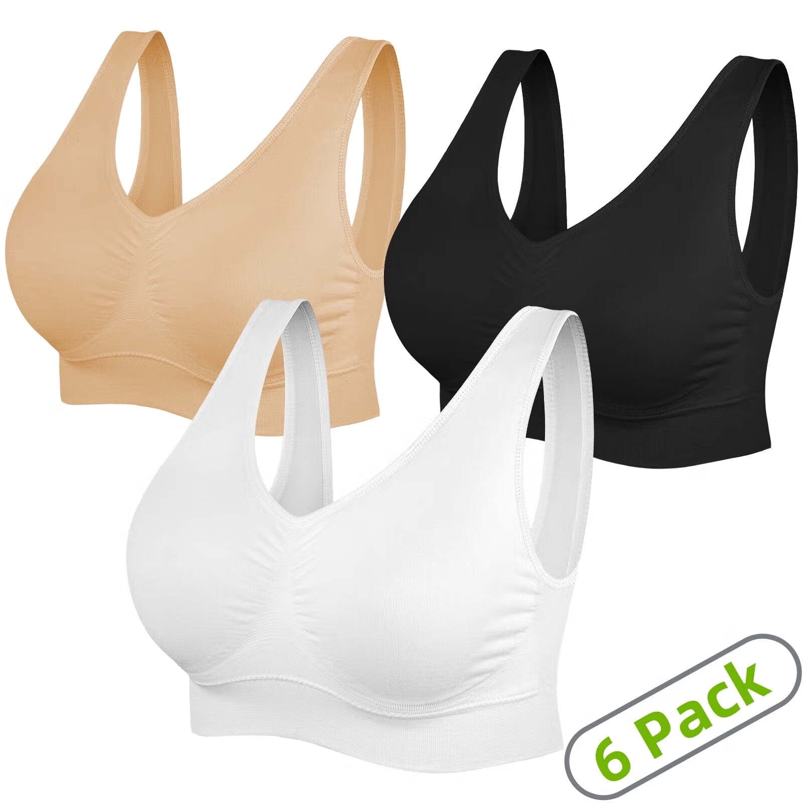 Seamless Sports Bras for Women 6 Pack,Wireless Bras Low Impact Sports ...