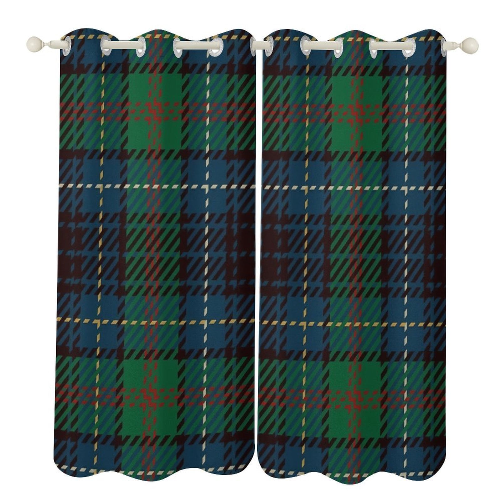 Seamless Tartan Black Green Plaid Check Pattern Curtains 2 Panels Set ...