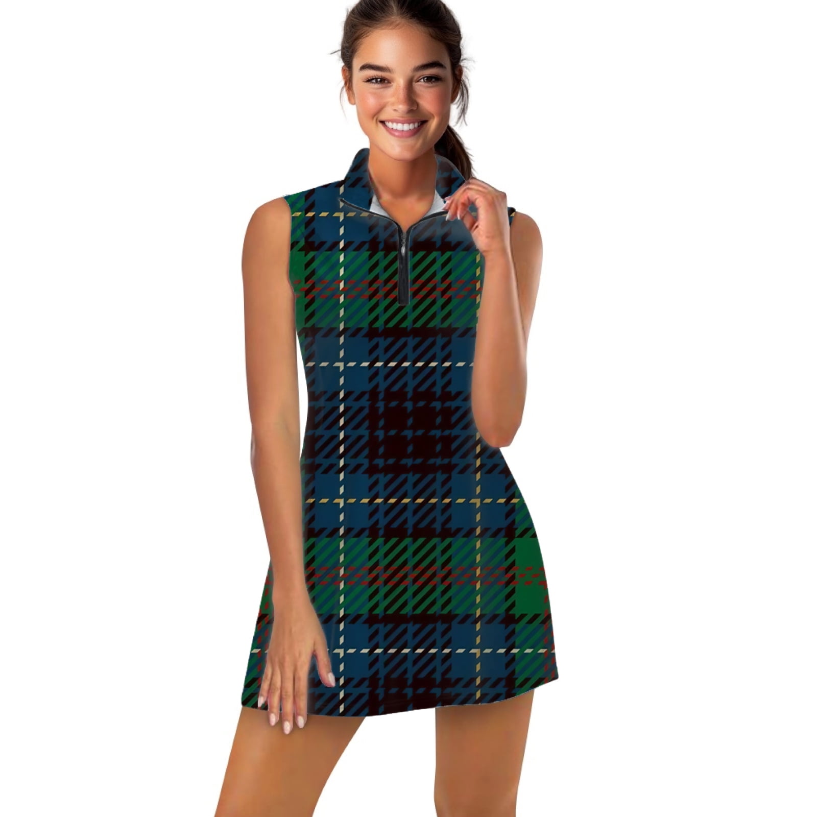 Seamless Tartan Black Green Plaid Check Pattern Sports Dresses Women ...