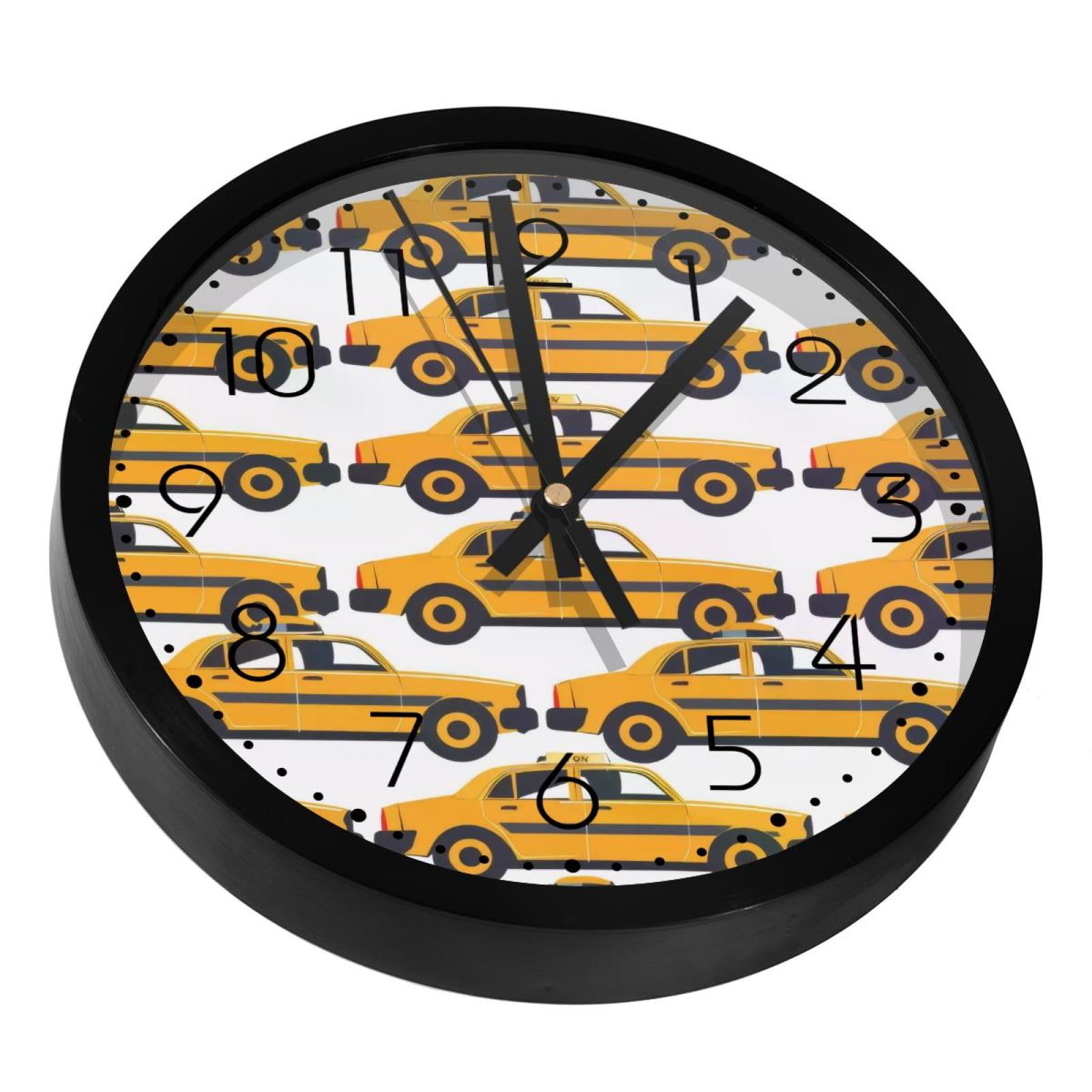 Seamless Taxi Car Silent Wall Clock, Non Ticking Battery Operated 9.8 ...