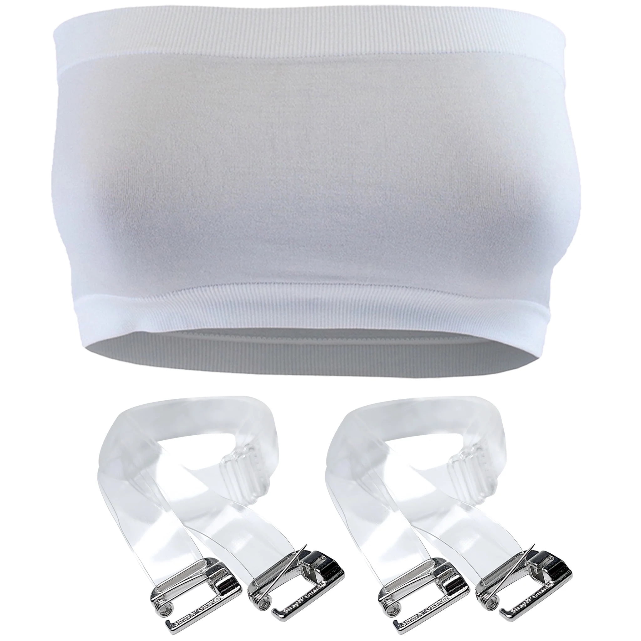 Seamless Tube Top Bra (in Black, White or Nude) with Clear Straps ...