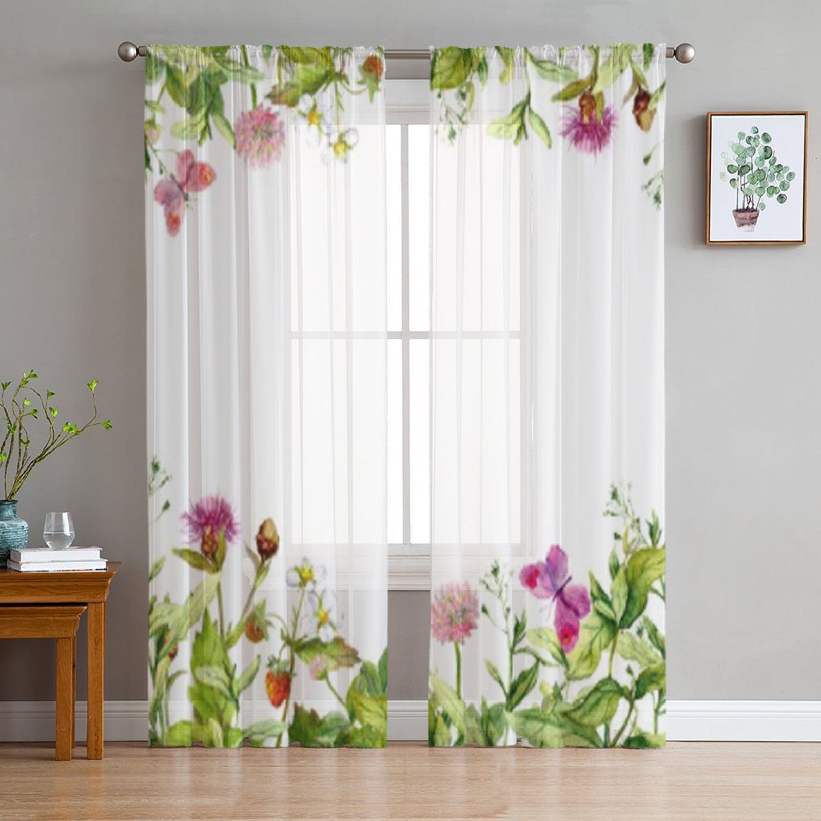 Seamless Vector Floral Border Pattern Chiffon Sheer Curtains for Living ...