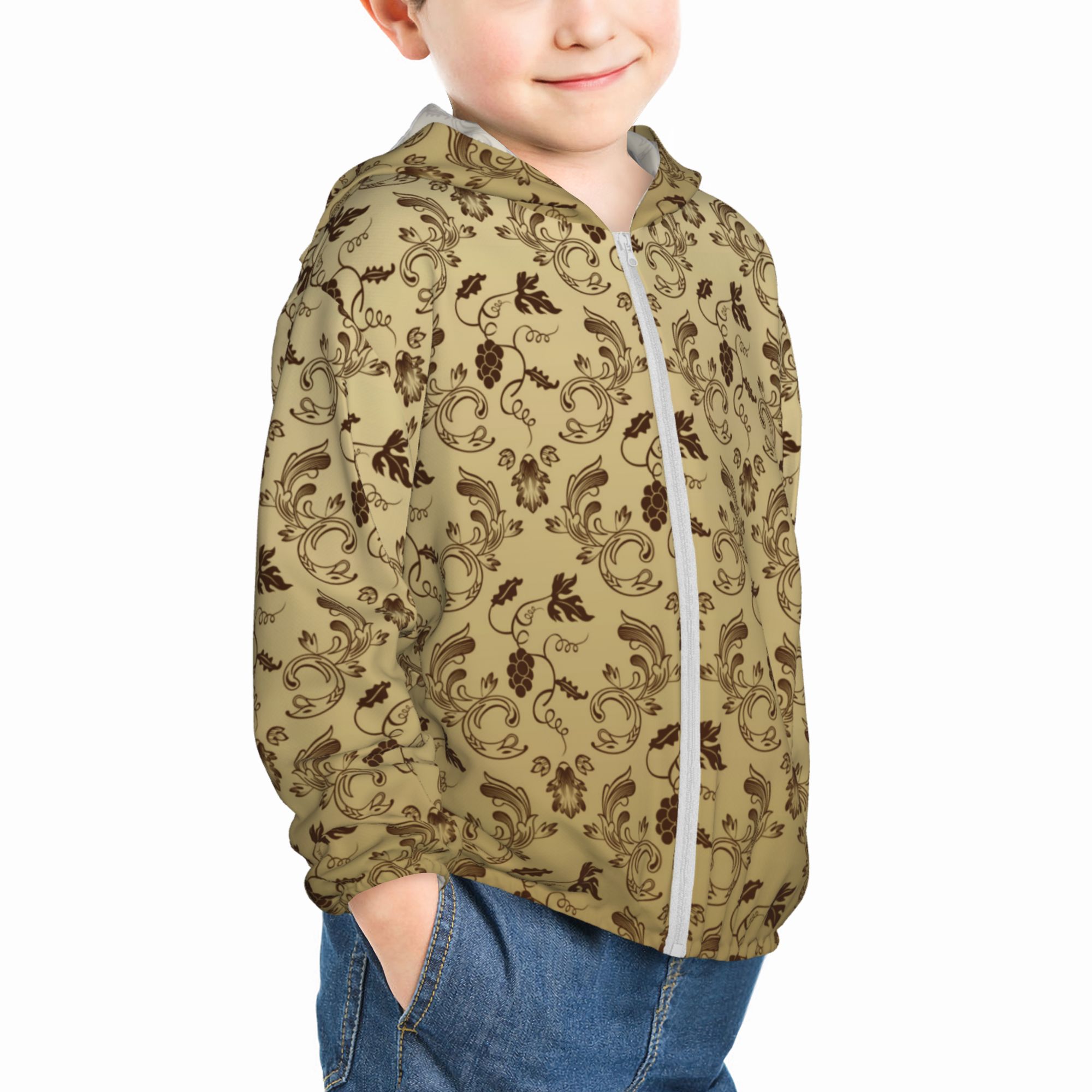 Seamless Vintage Backgrounds Kids Zip-Up Hoodie Girls Boys Sun Protection Jacket Hooded Cooling ...