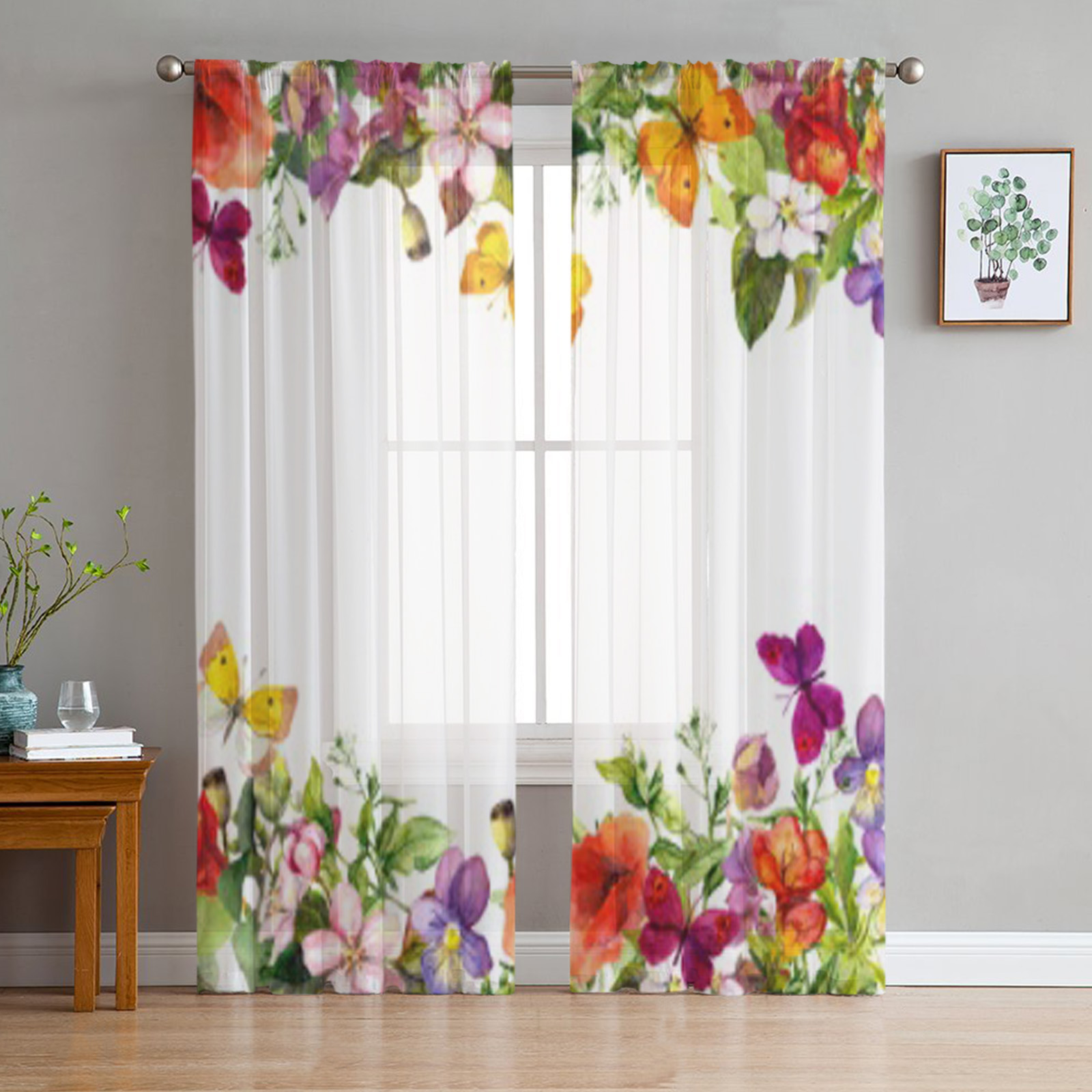 Seamless Watercolor Summer Meadow Butterfly Pattern Chiffon Sheer ...