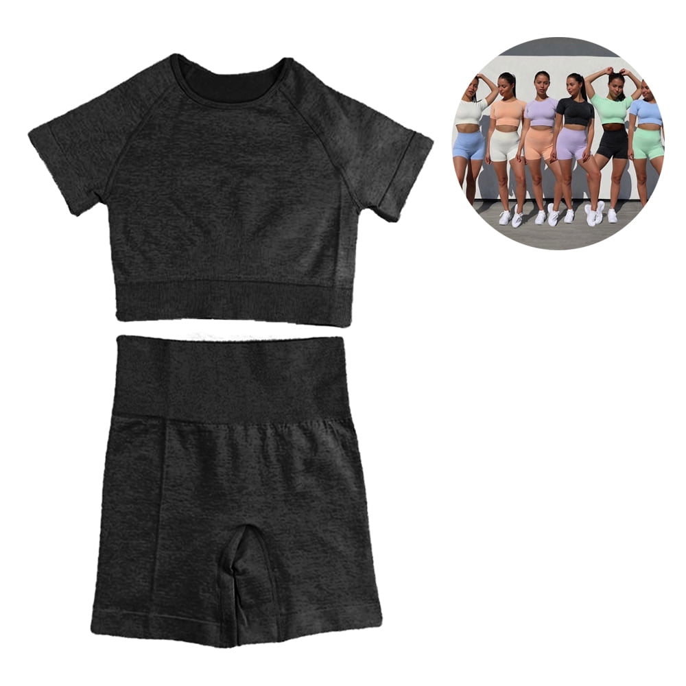 Seamless Workout Set for Women 2 Piece High Waisted Yoga Sports Shorts ...