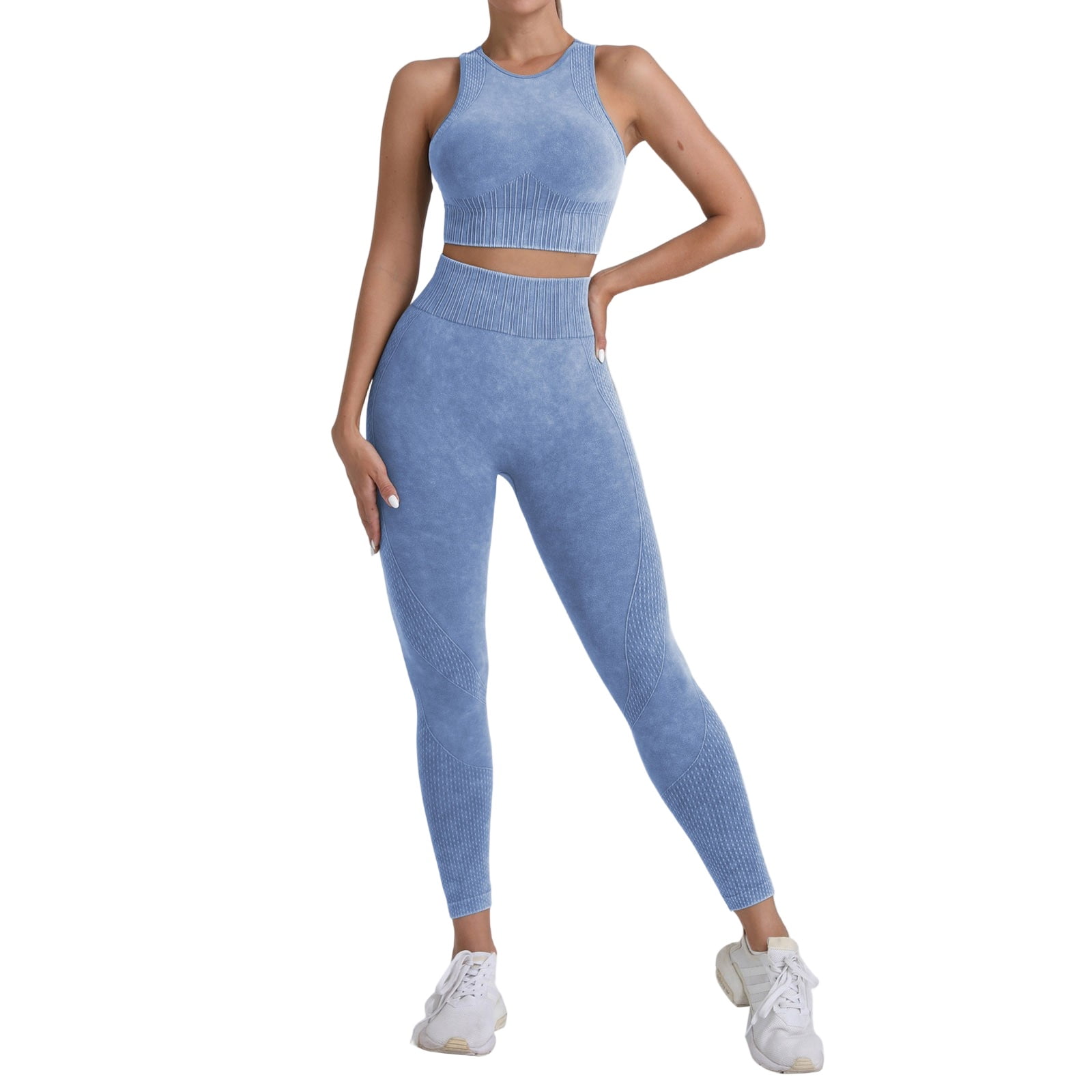 Seamless Workout Set for Women High Waist Leggings and Racerback Crop ...