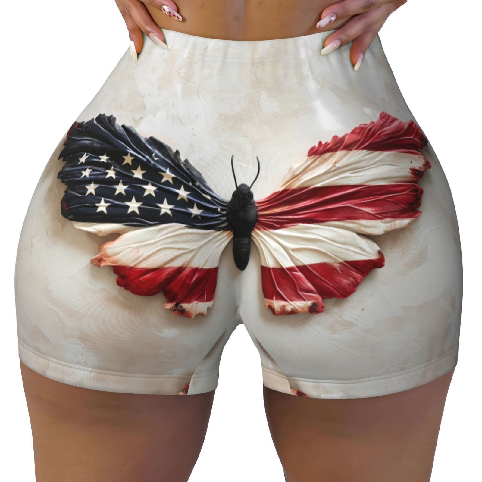 Seamless Workout Shorts Women - American Flag Butterfly Wall Biker Running Gym Yoga Spandex ...