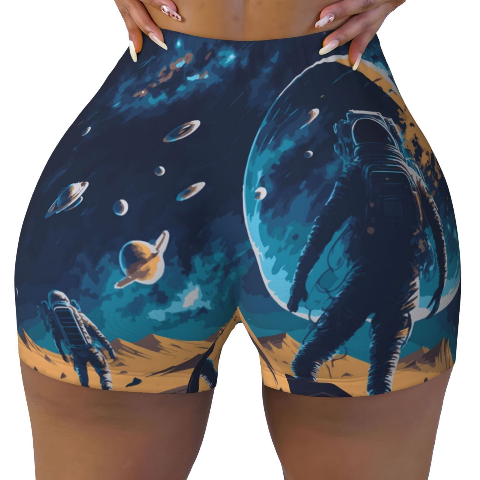 Seamless Workout Shorts Women - Astronaut In A Space Suit On The Planet ...