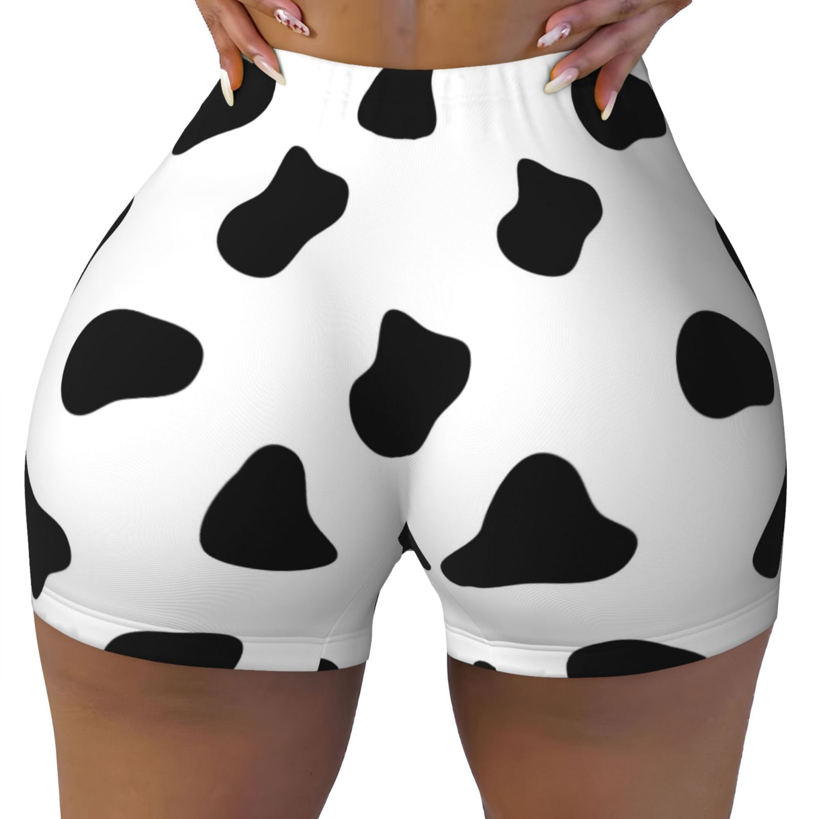 Seamless Workout Shorts Women - Black White Cow Print Biker Running Gym ...