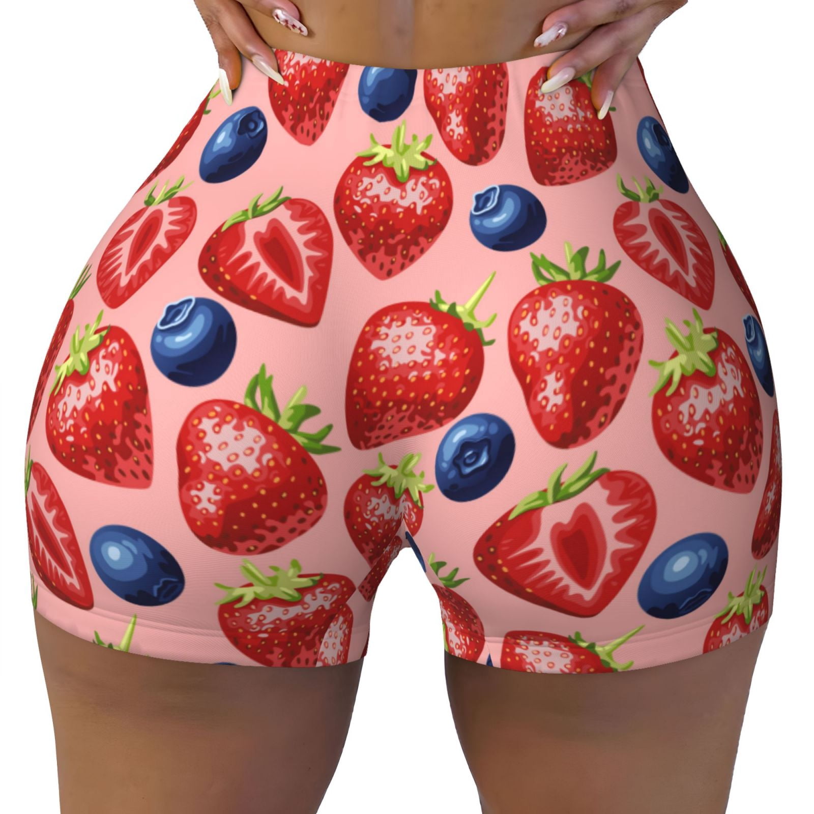 Seamless Workout Shorts Women - Blueberry strawberry Print Biker ...