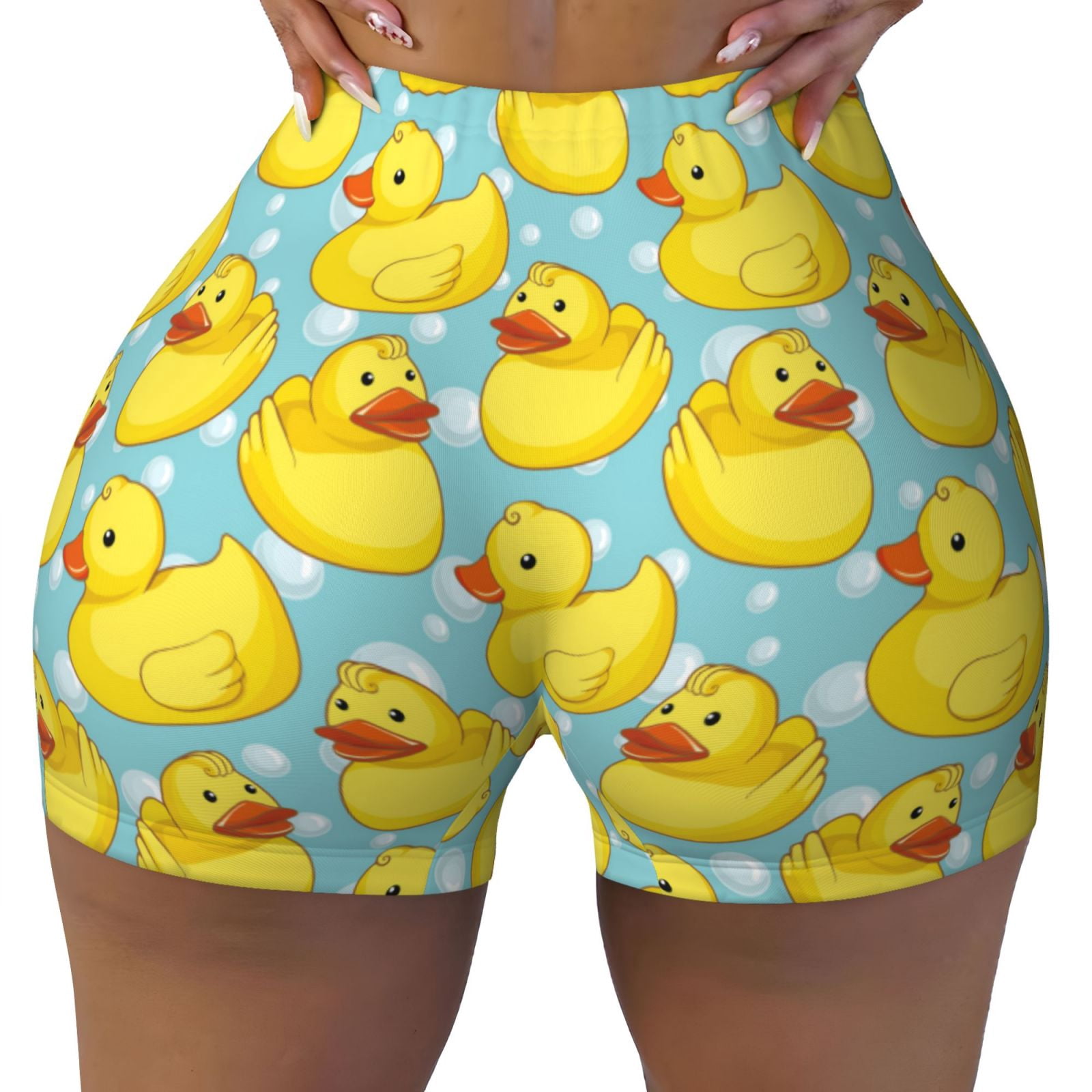 Seamless Workout Shorts Women - Cartoon Funny Cute Duck Bubble Biker ...