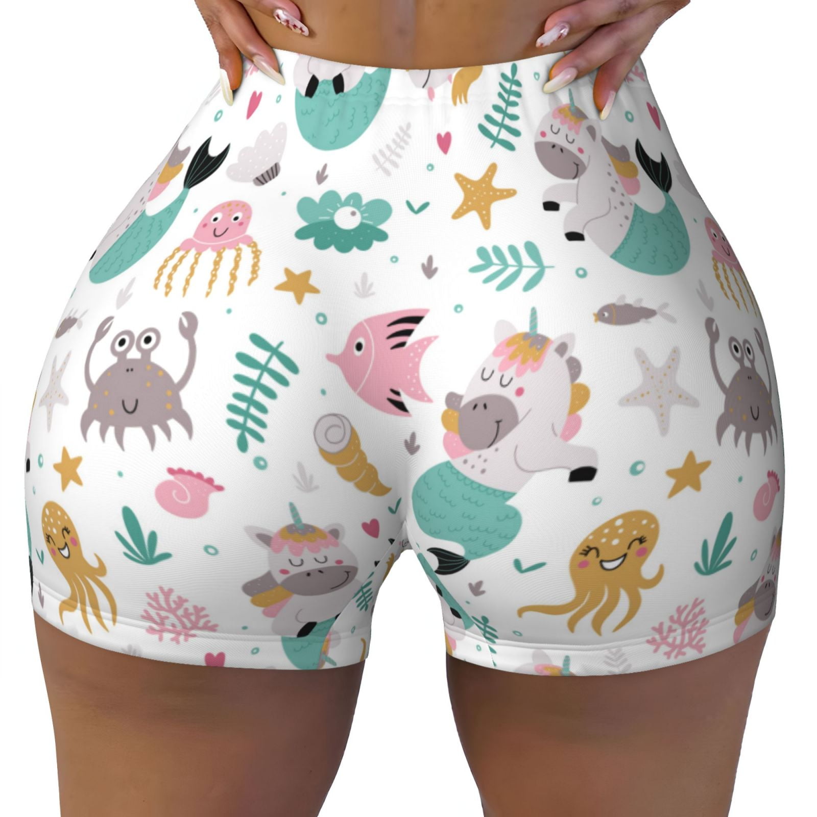 Seamless Workout Shorts Women - Cartoon octopus crab Biker Running Gym ...