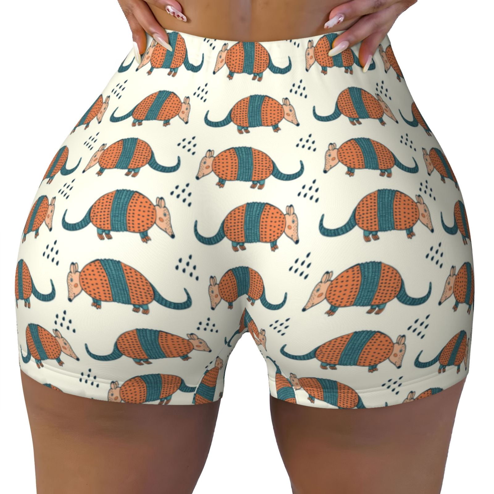 Seamless Workout Shorts Women - Colorful Armadillos Biker Gym Running ...