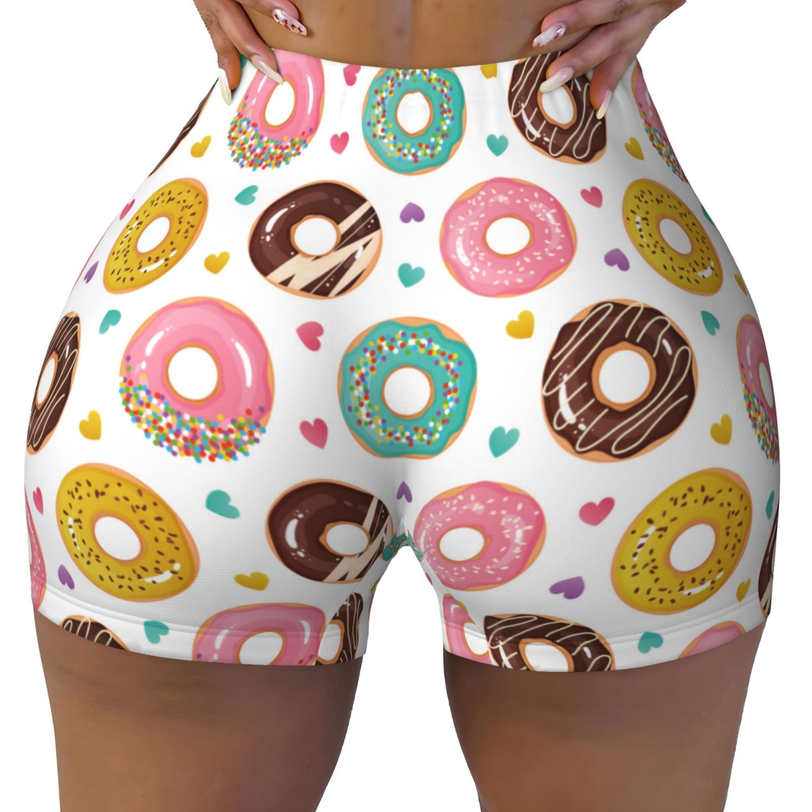 Seamless Workout Shorts Women - Colorful donuts D Biker Gym Running ...