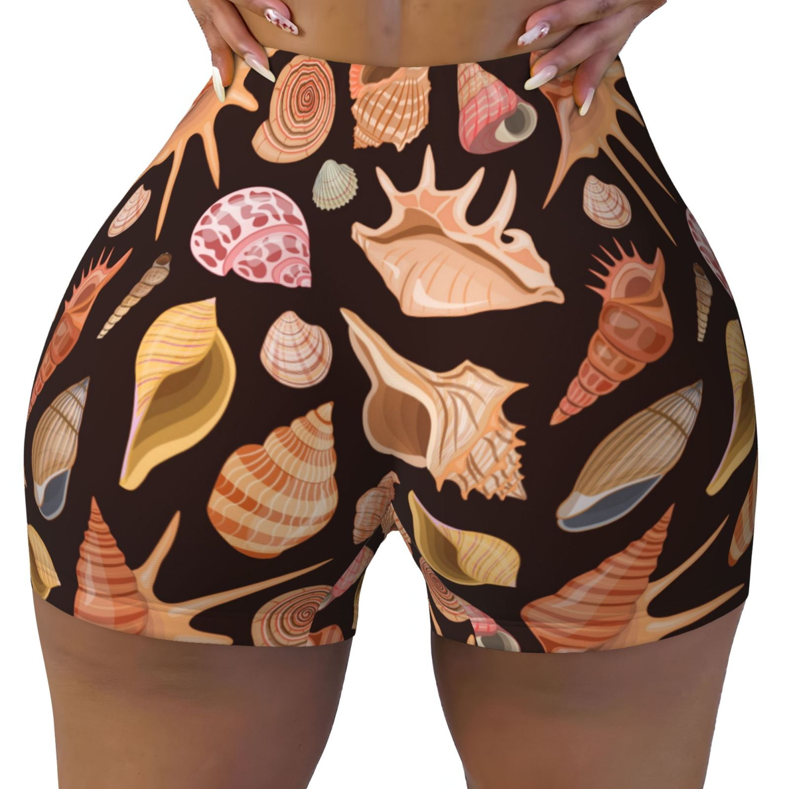 Seamless Workout Shorts Women - Conch Shells Print No.9071 Biker Gym ...