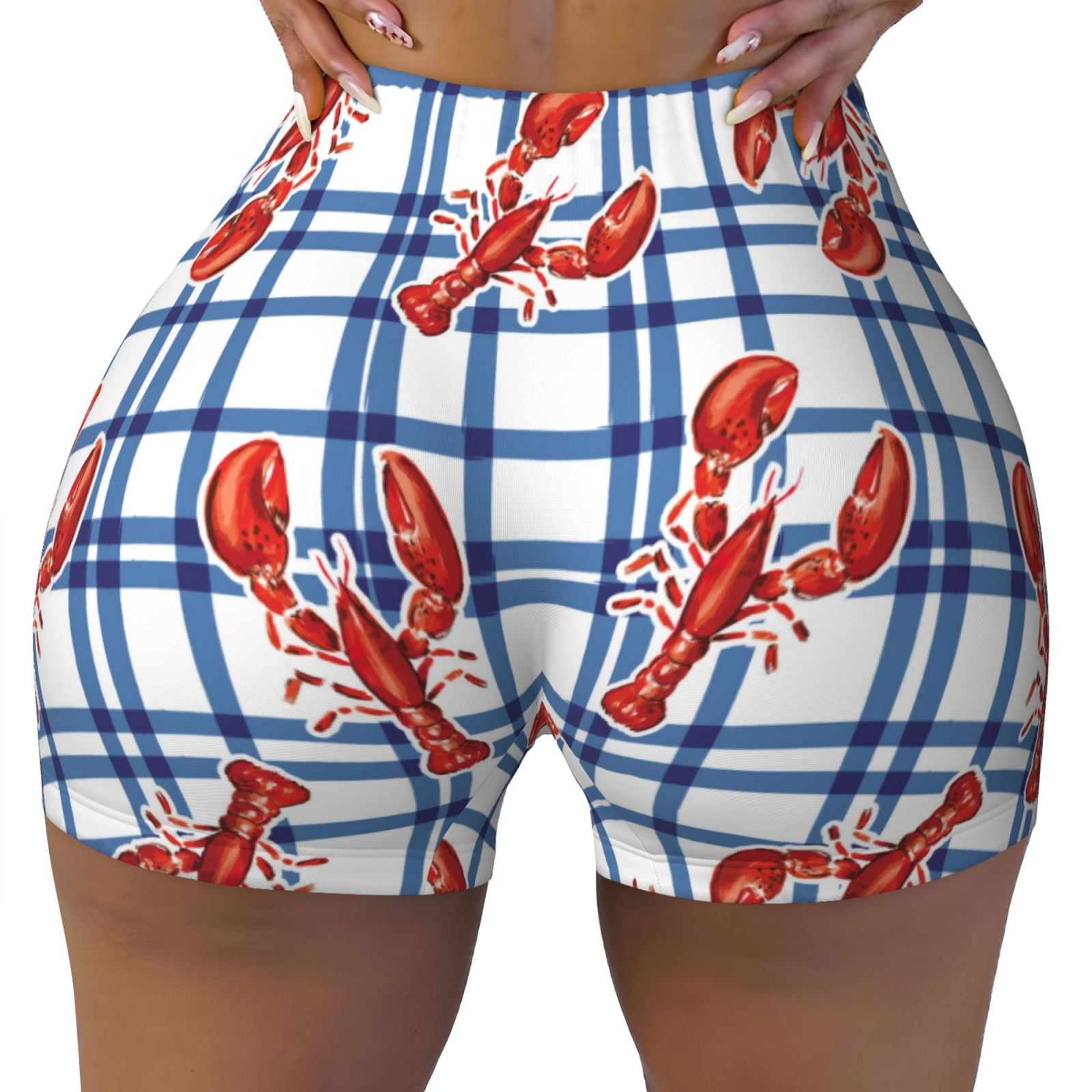 Seamless Workout Shorts Women - Crayfish Plaid Biker Gym Running Yoga ...