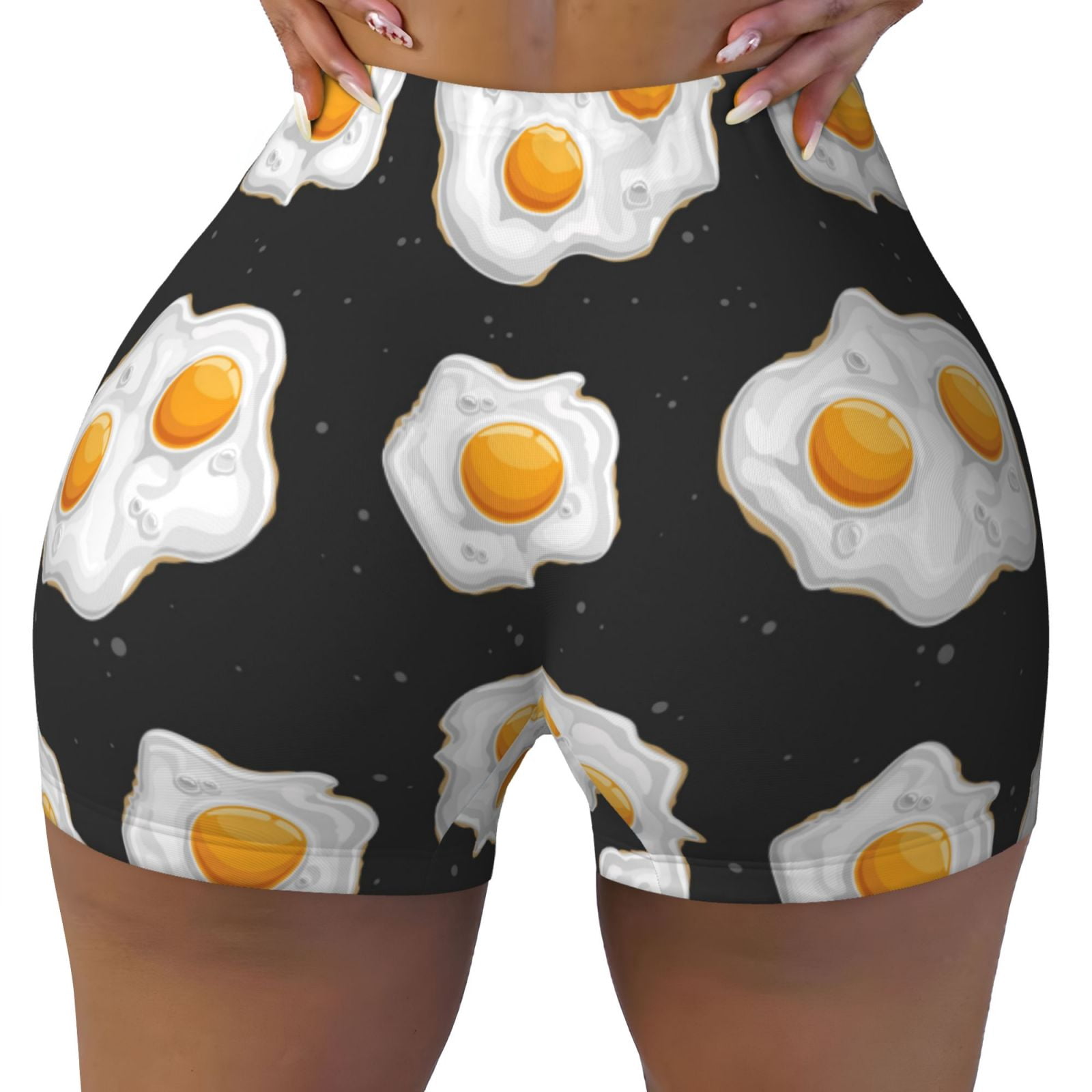 Seamless Workout Shorts Women - Cute Fried Egg Biker Gym Running Yoga ...