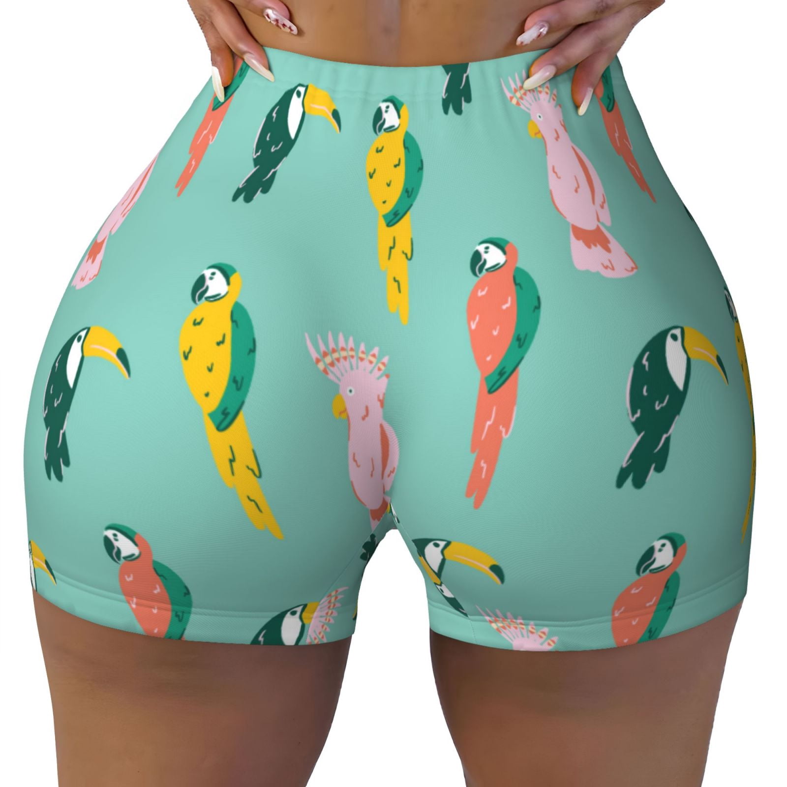 Seamless Workout Shorts Women - Cute Macaw Cockatoo Toucan Biker Gym ...