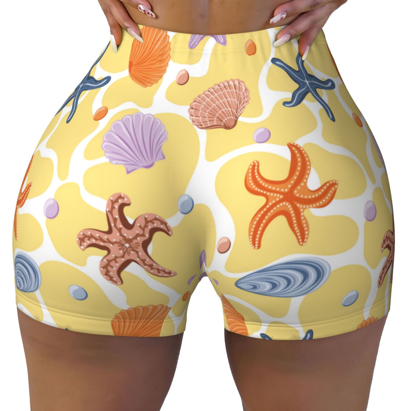 Seamless Workout Shorts Women - Cute sea shells starfish Biker Gym ...