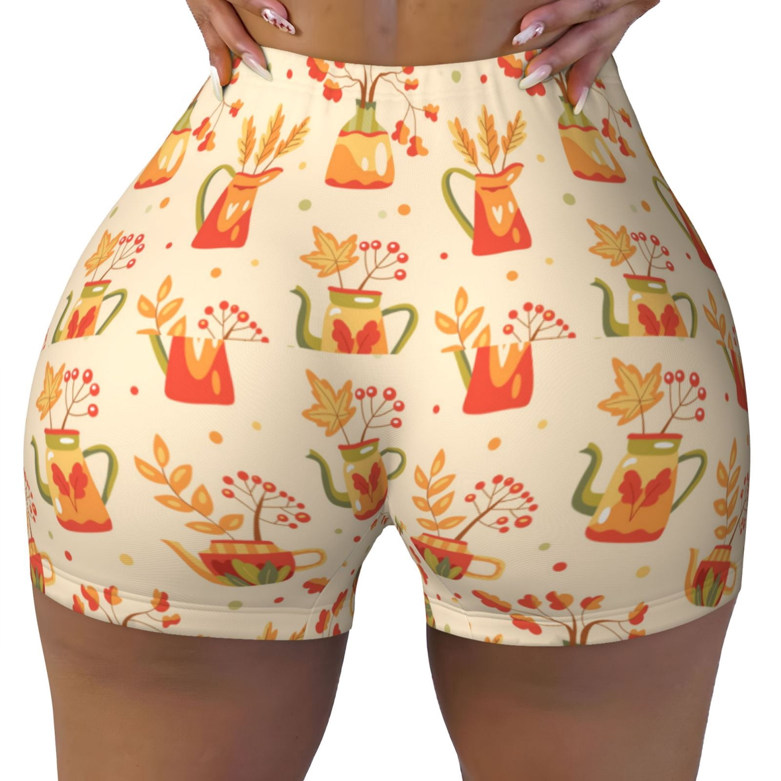 Seamless Workout Shorts Women - Fall Leaves Biker Gym Running Yoga ...