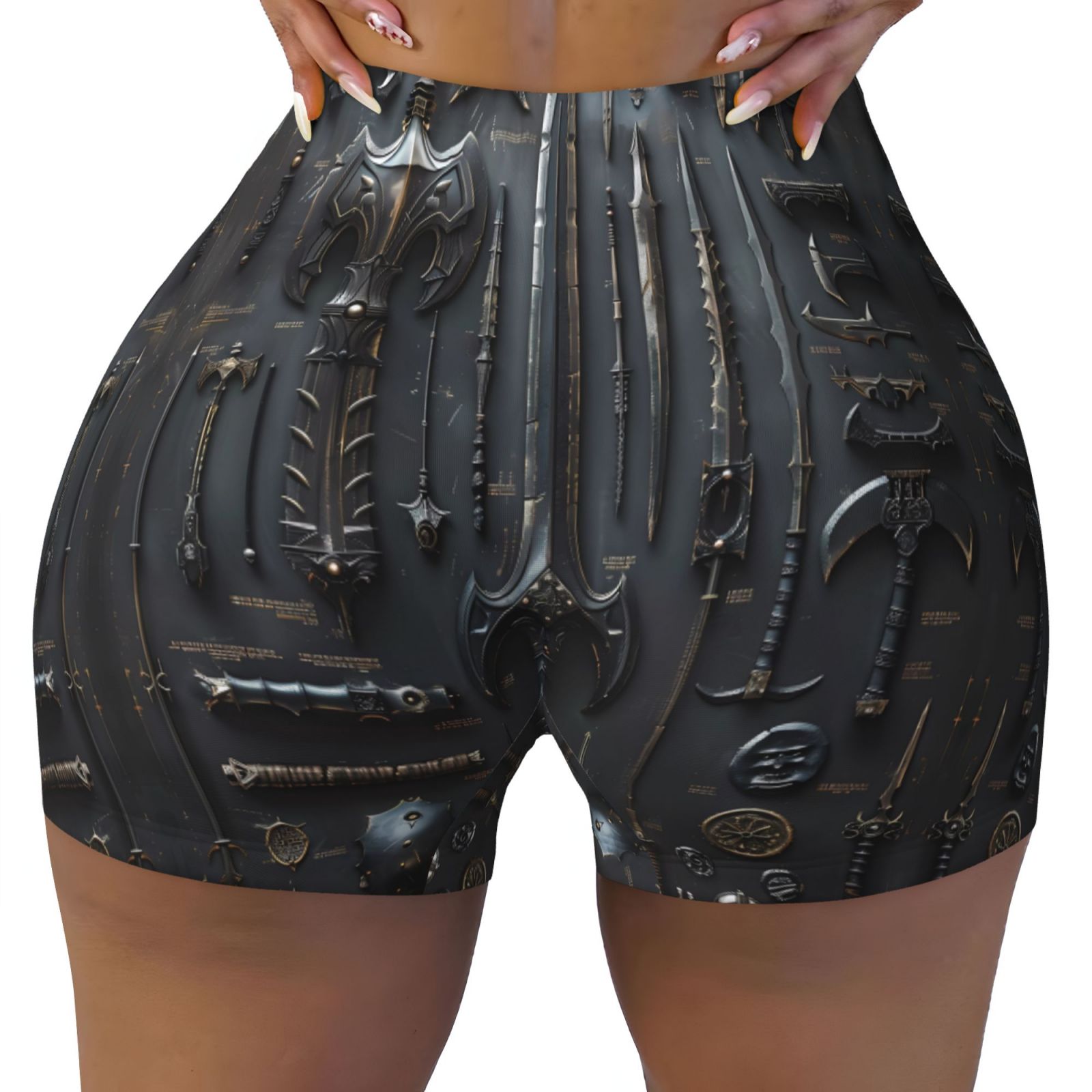 Seamless Workout Shorts Women - Fantasy Medieval Weaponry Biker Gym ...