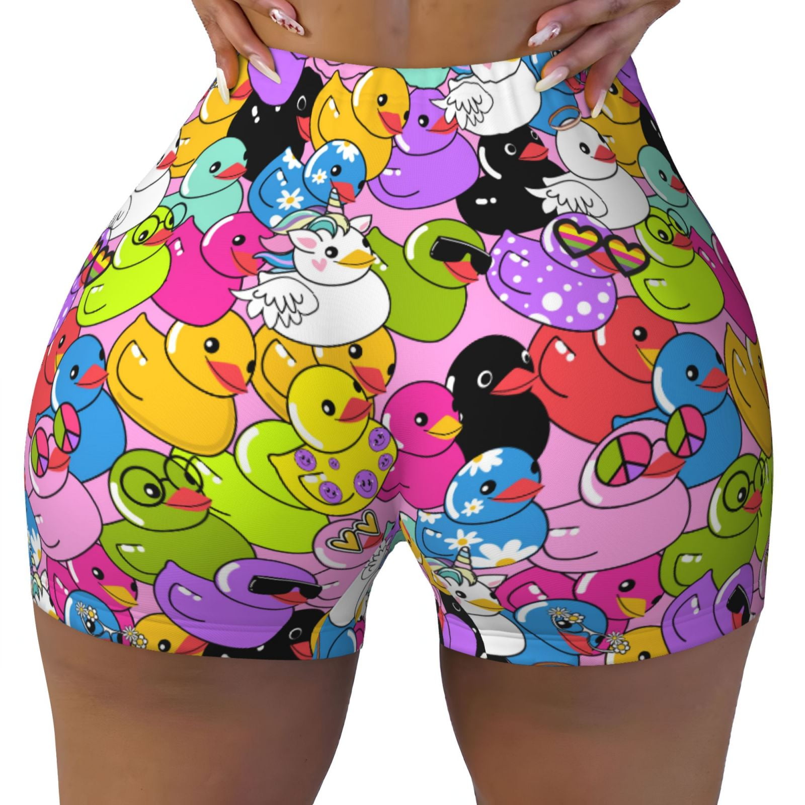 Seamless Workout Shorts Women - Funny Cartoon Cute Duck Colorful Biker ...