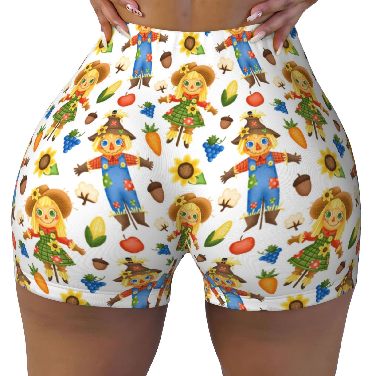 Seamless Workout Shorts Women - Harvest Scarecrow Pattern Biker Gym ...