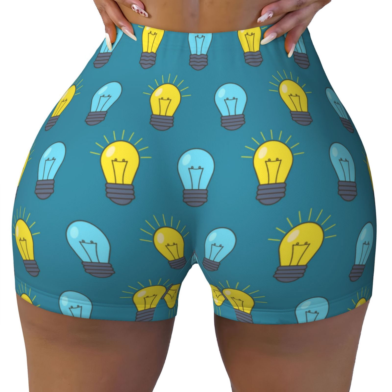 Seamless Workout Shorts Women - Light Bulb blue yellow Biker Gym ...