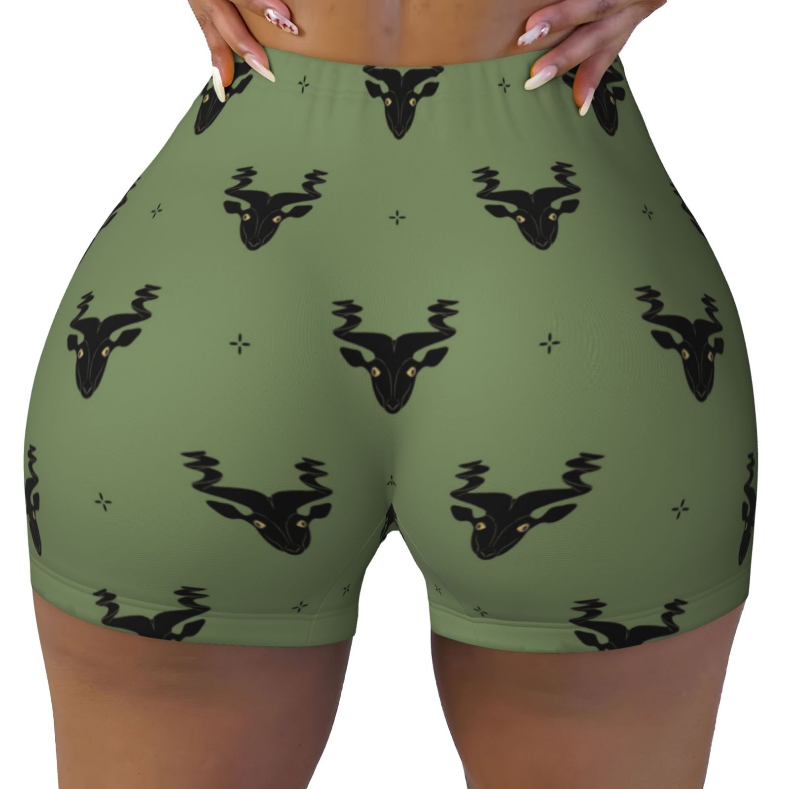 Seamless Workout Shorts Women - Magic Sheep Goat Head Black Green Biker ...