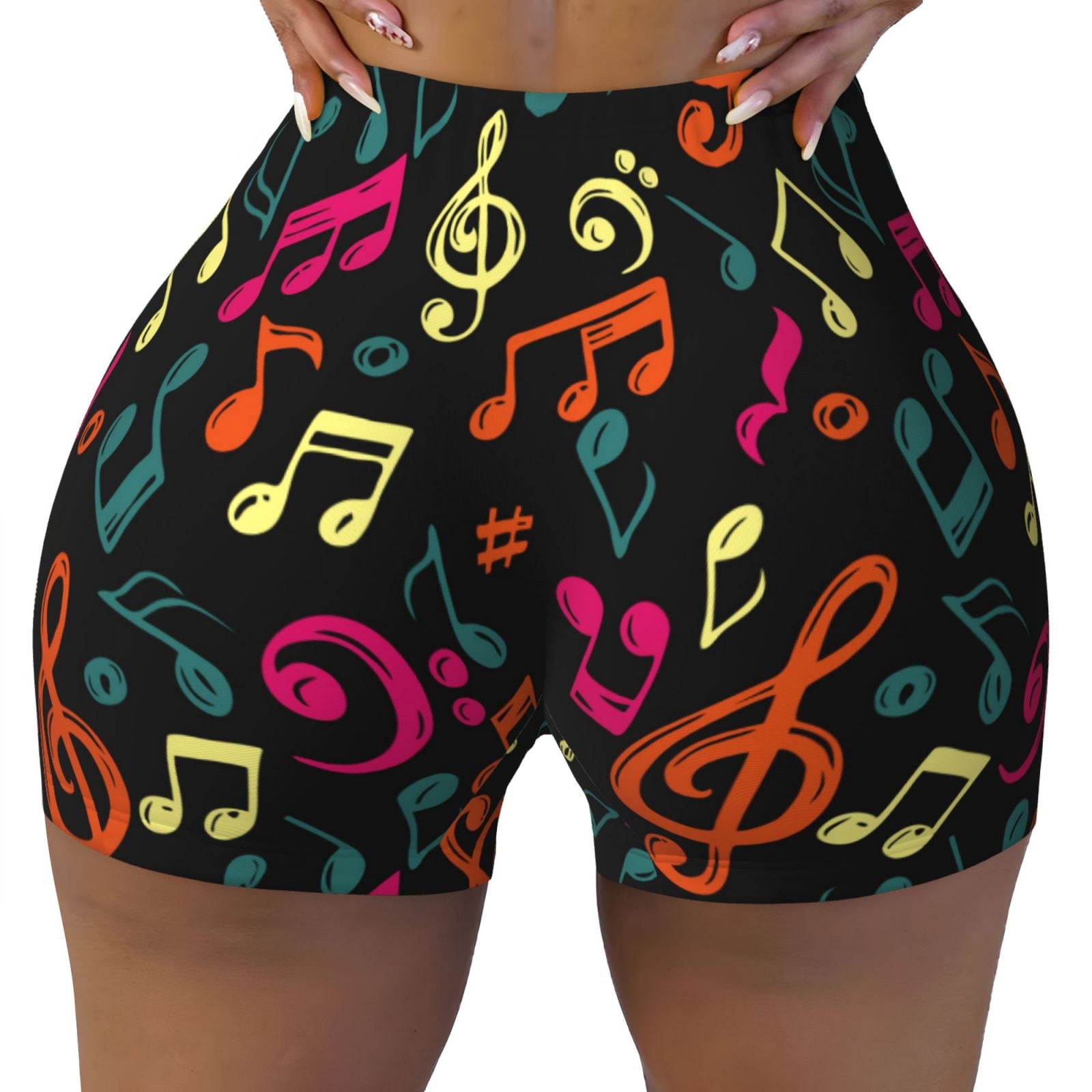 Seamless Workout Shorts Women - Music Notes Biker Gym Running Yoga ...