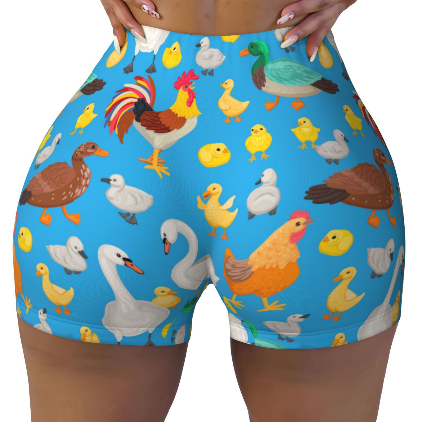 Seamless Workout Shorts Women - Rooster And Chickens Biker Gym Running ...
