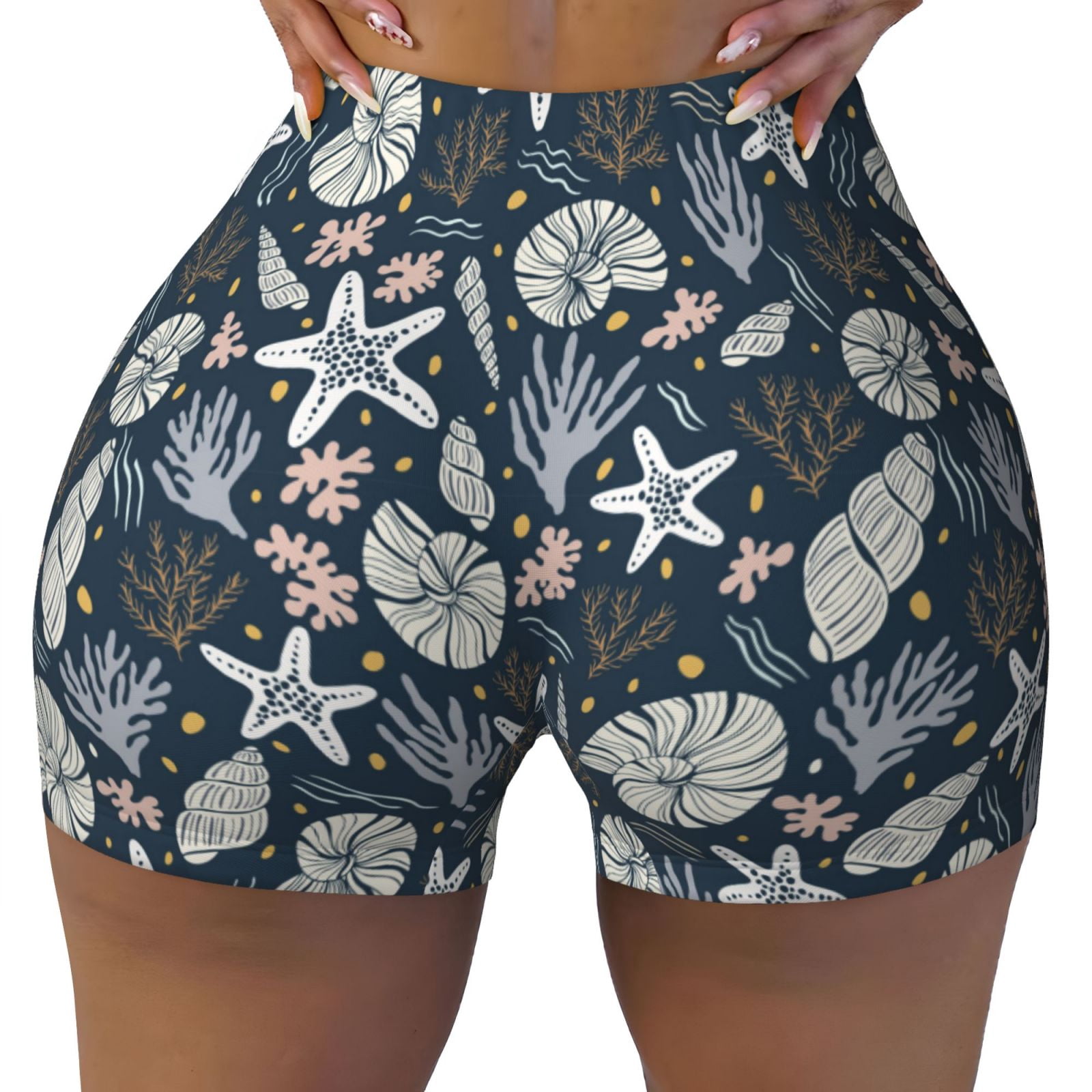 Seamless Workout Shorts Women - Sea Shells 1 Biker Running Gym Yoga ...